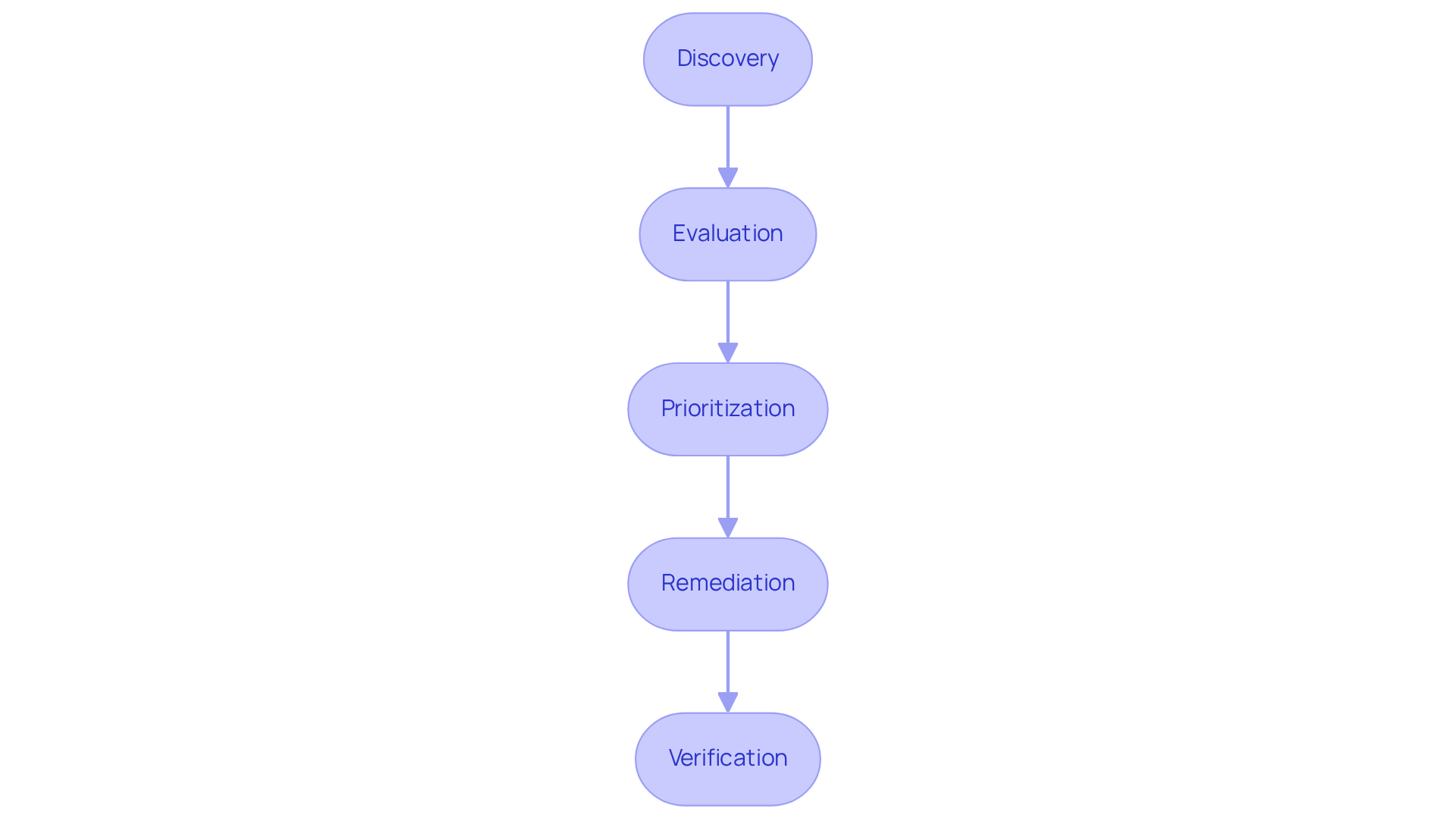 Each box represents a critical stage in managing vulnerabilities. Follow the arrows to see how organizations progress through the lifecycle, from discovering vulnerabilities to verifying that they have been effectively addressed.