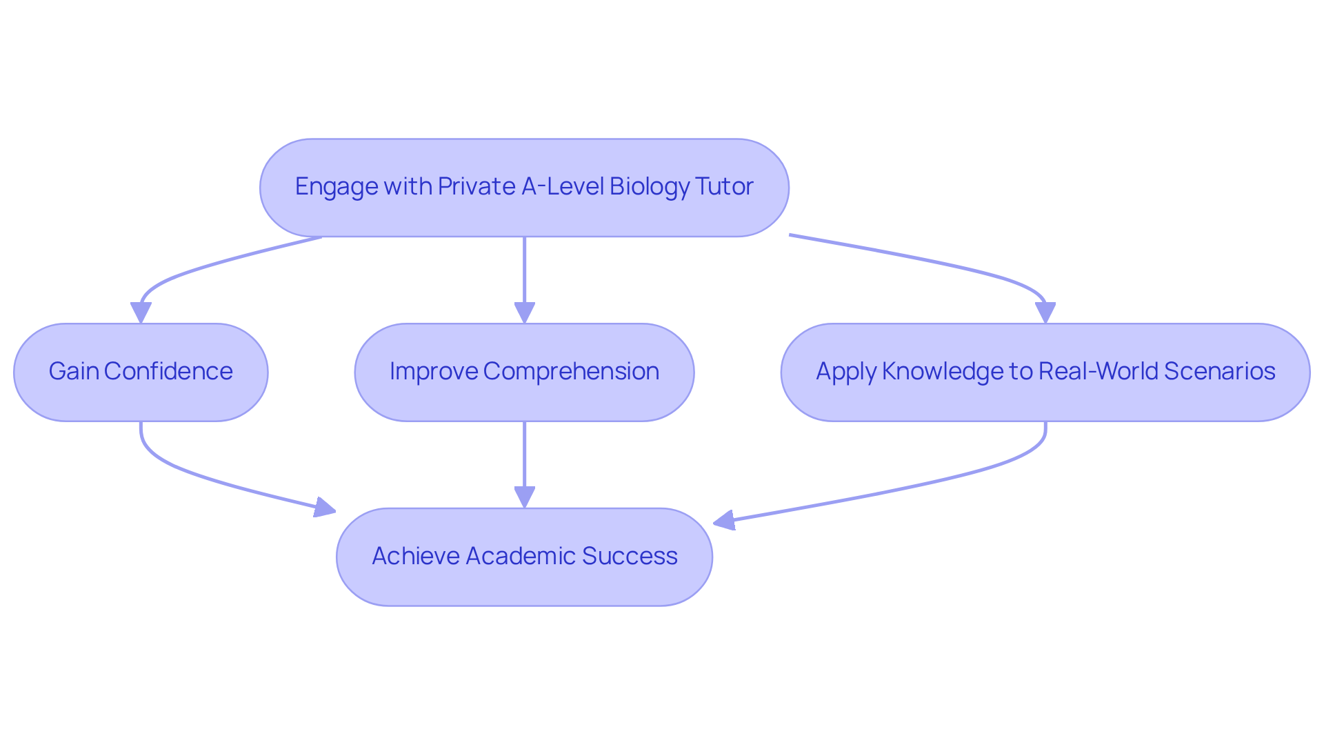 Follow the arrows to see how engaging with a tutor leads to gaining confidence, improving understanding, and applying knowledge, ultimately resulting in academic success.