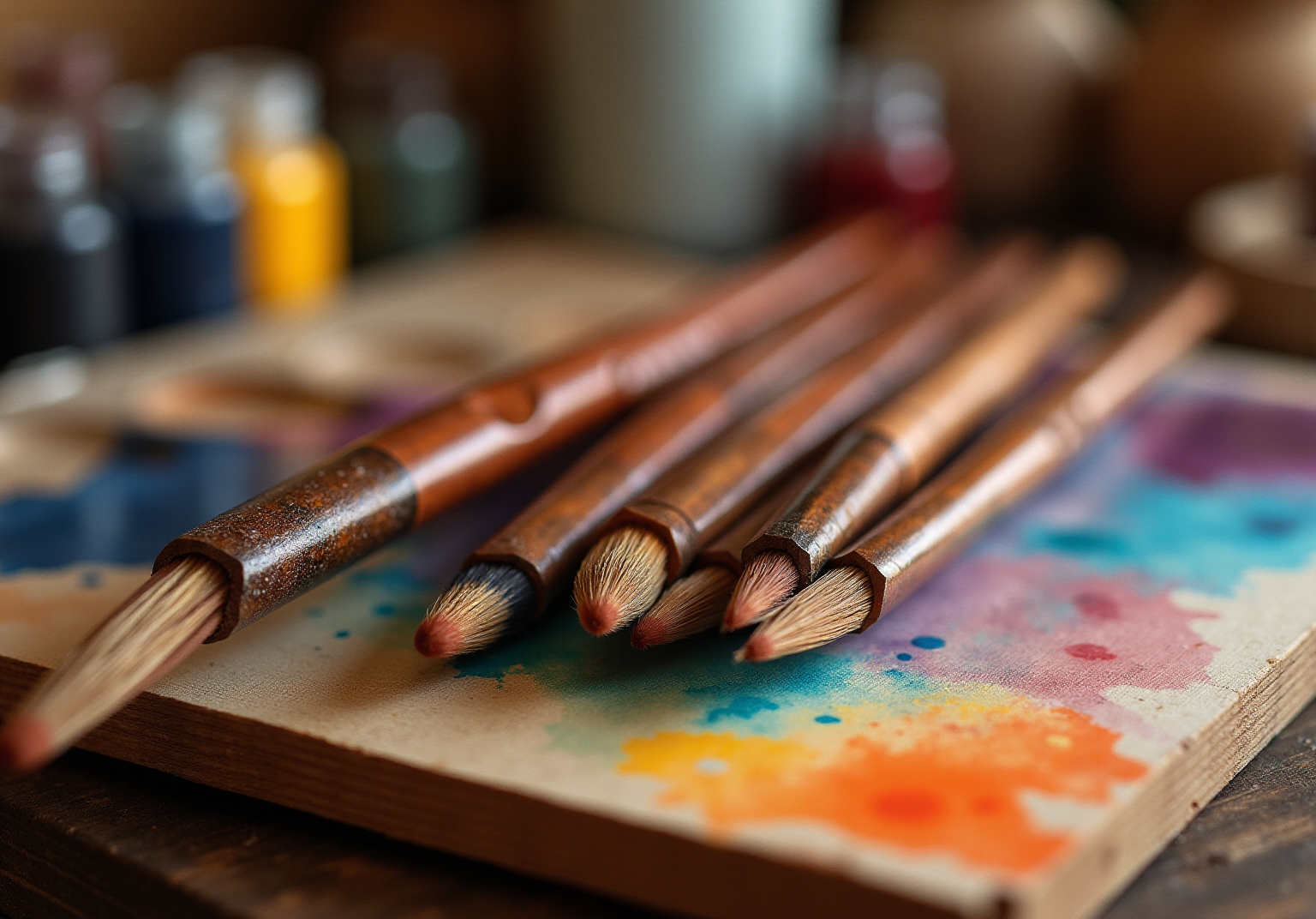 Da Vinci Maestro Watercolor Brushes in an Artist's Workspace Da Vinci Maestro Watercolor Brushes in an Artist's Workspace
