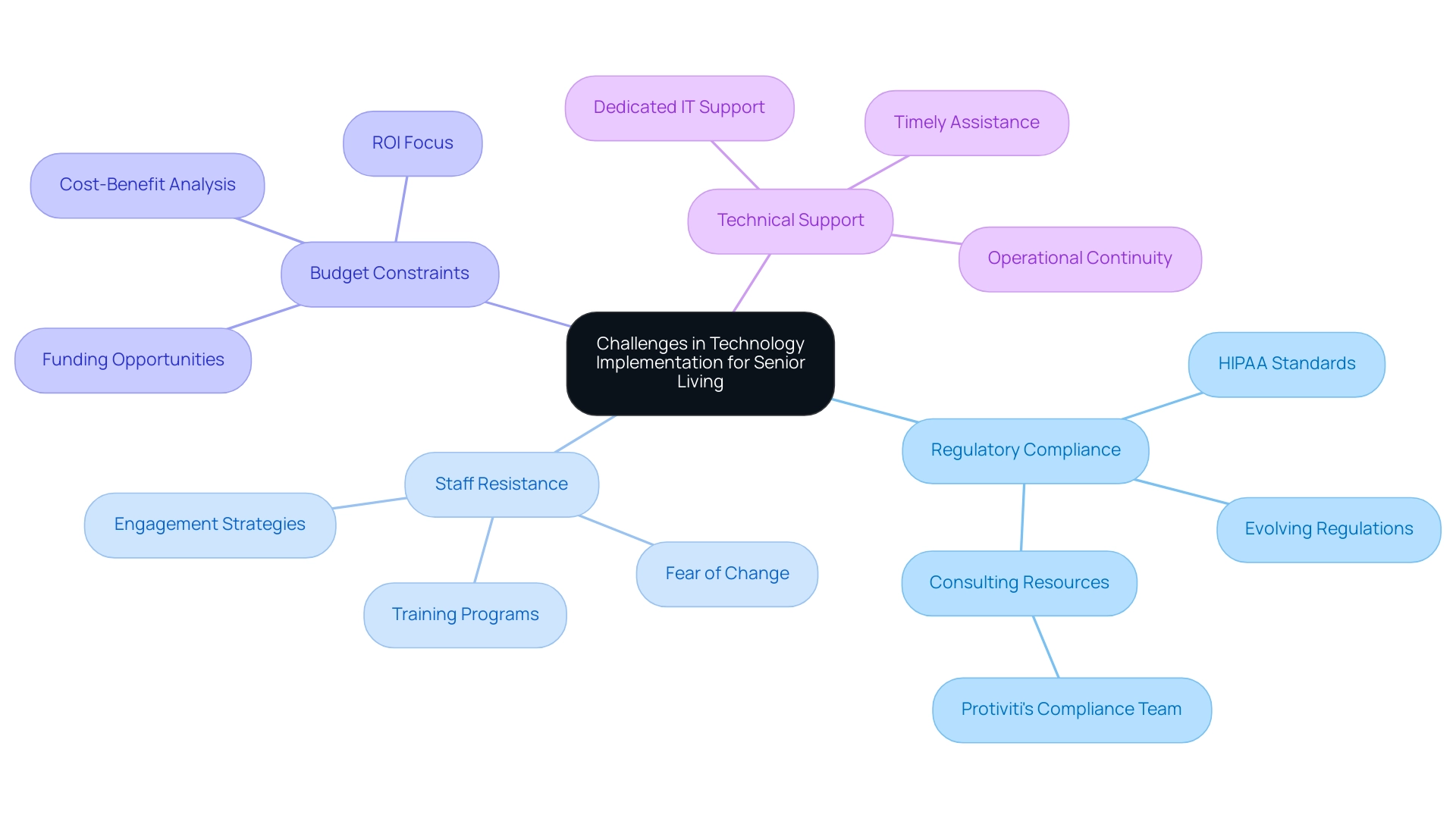 The central node represents the primary theme, with branches indicating specific challenges, and sub-branches detailing key aspects of each challenge.