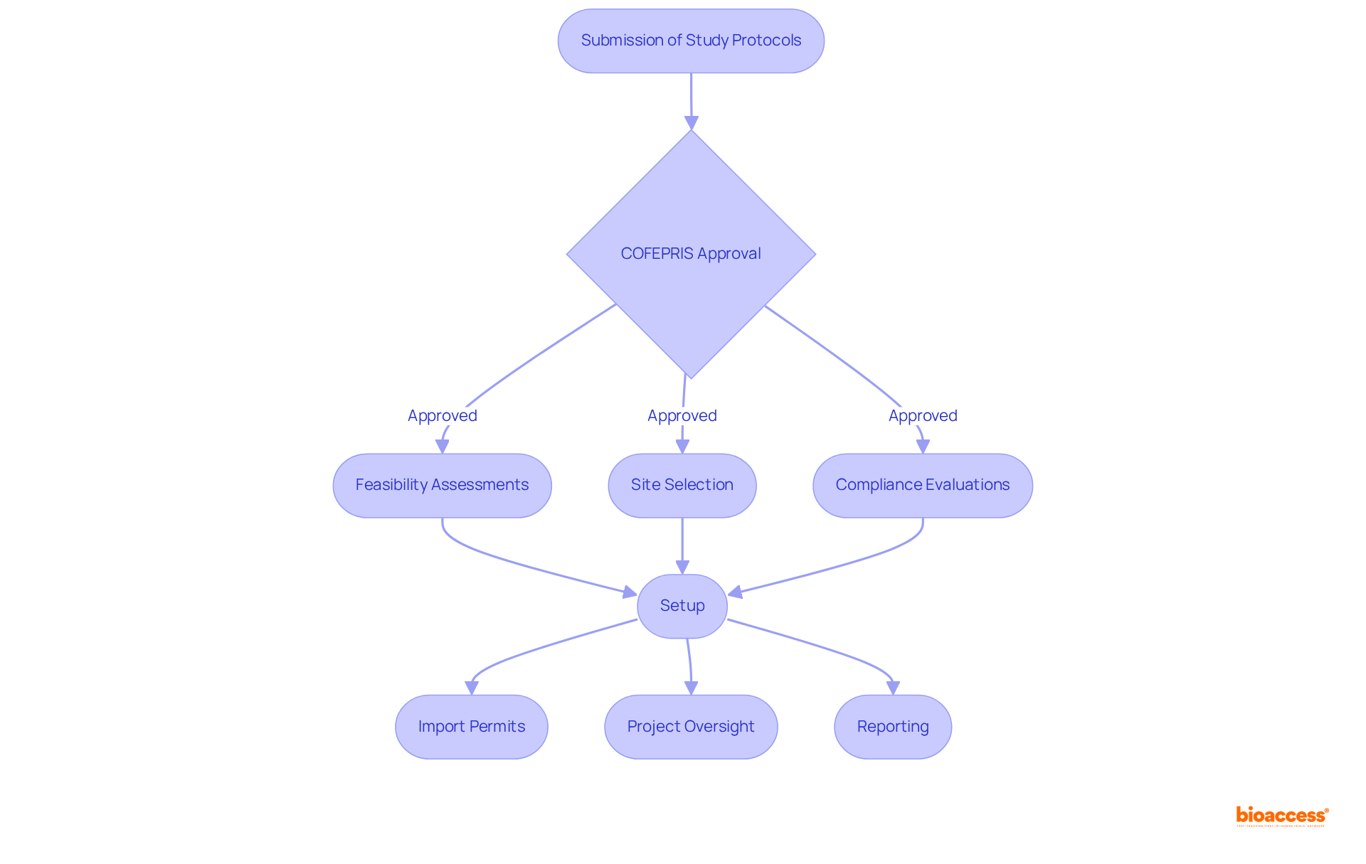 Each box represents a step in the regulatory process. Follow the arrows to see how the steps connect, and note the services offered to assist at each stage.