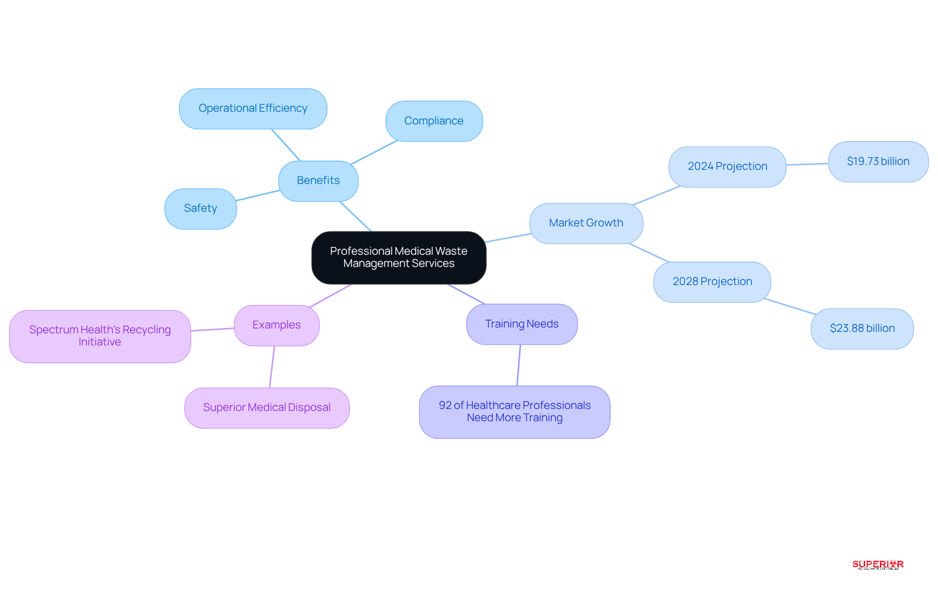 The center represents the main topic, and the branches show related areas like benefits and market growth. Each branch helps you understand how these services impact healthcare facilities. The center represents the main topic, and the branches show related areas like benefits and market growth. Each branch helps you understand how these services impact healthcare facilities.
