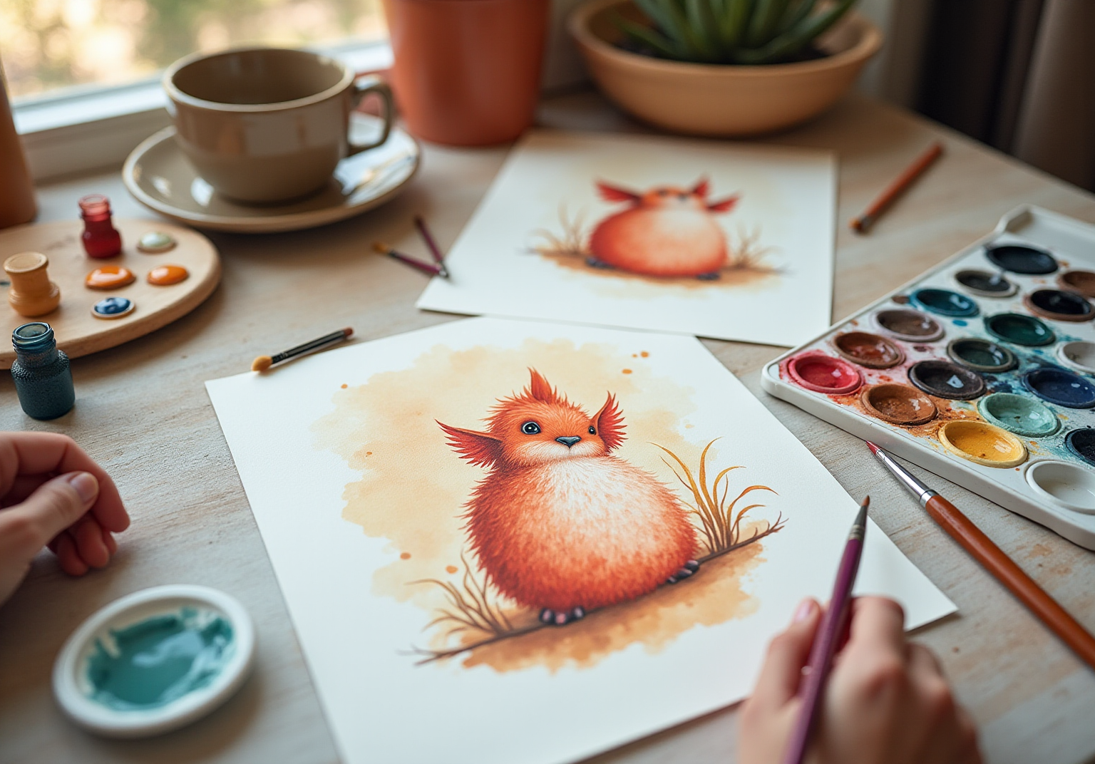 Artistic Workspace of a Watercolor Illustrator Artistic Workspace of a Watercolor Illustrator