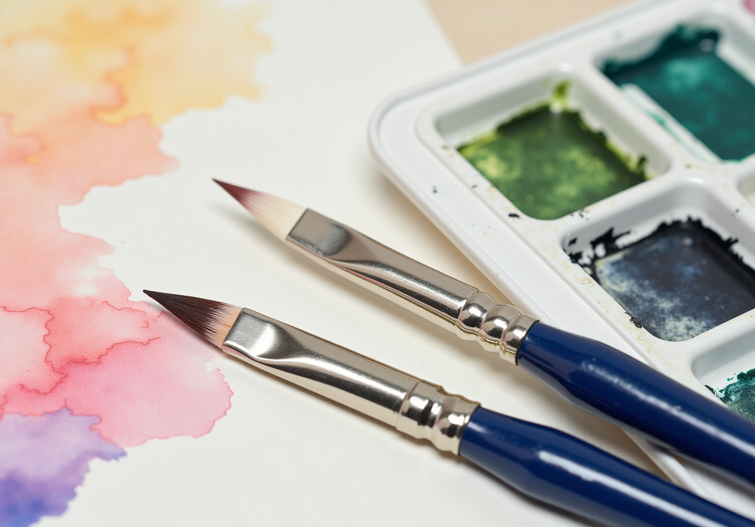 Princeton Heritage Watercolor Brushes in an Artist's Workspace