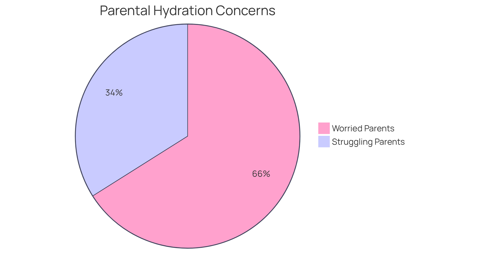 This chart shows how many parents worry about their kids drinking enough water. The bigger slice represents those who feel concerned, while the smaller slice shows those who find it hard to keep their kids hydrated in the heat. This chart shows how many parents worry about their kids drinking enough water. The bigger slice represents those who feel concerned, while the smaller slice shows those who find it hard to keep their kids hydrated in the heat.