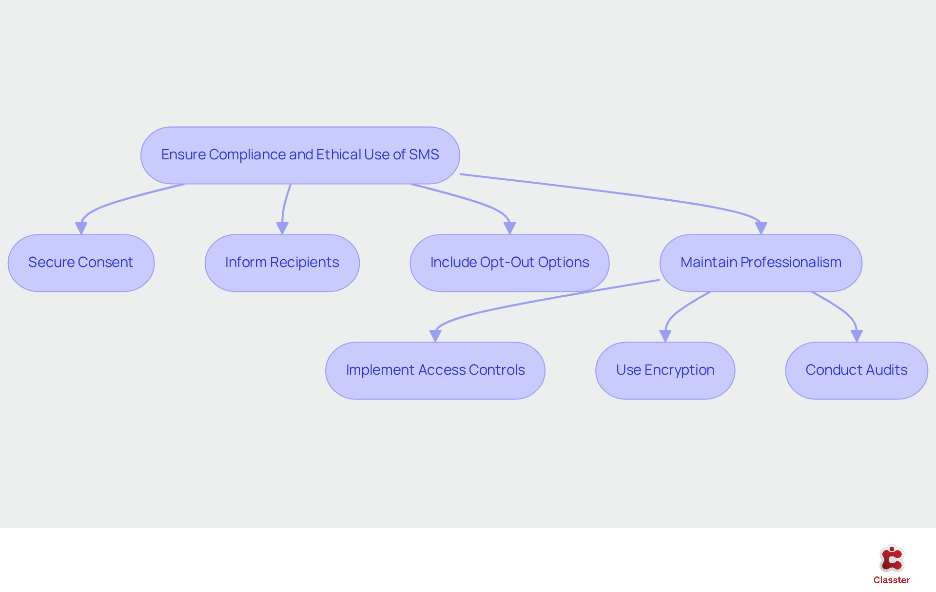 Follow the flow from the main goal of ensuring compliance and ethical use of SMS, through each necessary step and action, to see how educational institutions can protect student information and uphold integrity.