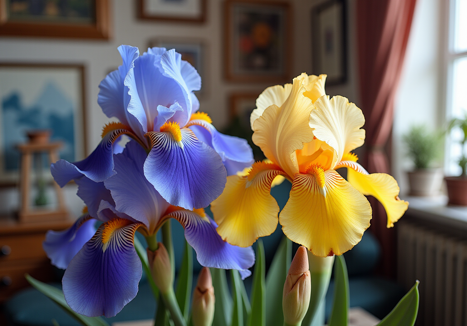 Vibrant Watercolor Irises in Artistic Space Vibrant Watercolor Irises in Artistic Space