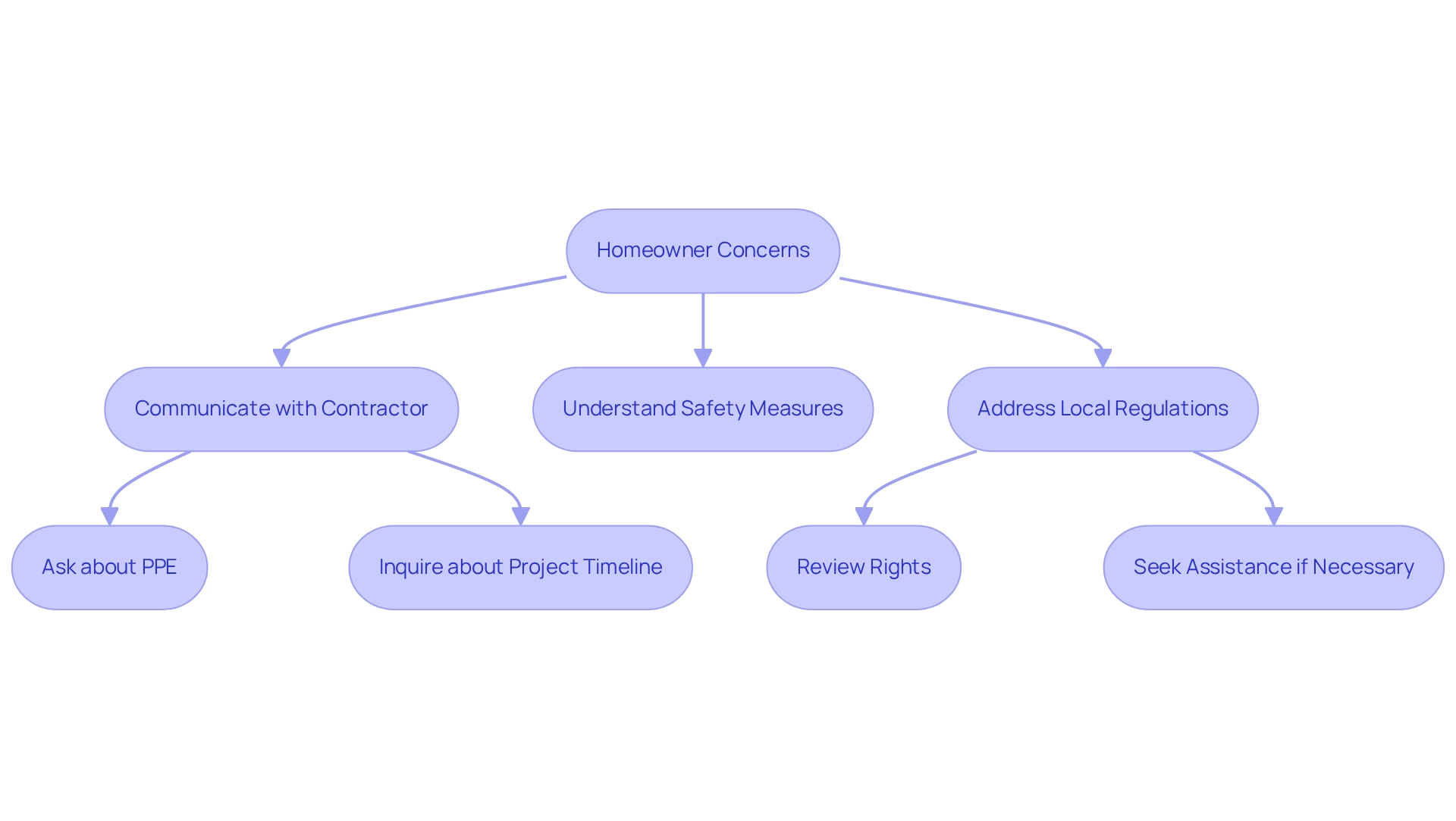 Each branch represents a key area of concern, with arrows indicating the recommended steps homeowners should take during the remediation process.