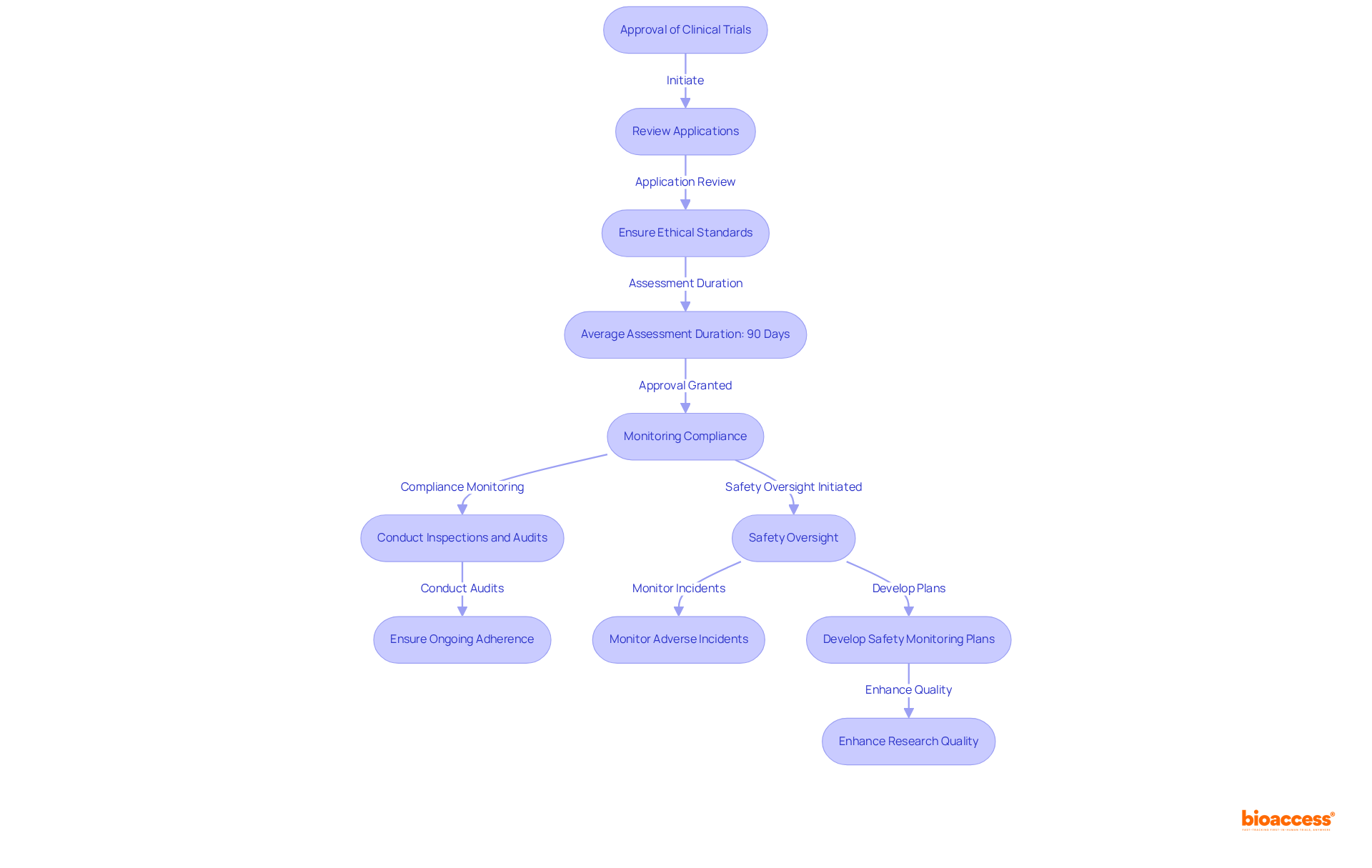 Each section represents a key responsibility of ANVISA in overseeing clinical trials. The arrows show how these responsibilities connect and flow into one another, helping you understand the regulatory process from application to oversight.