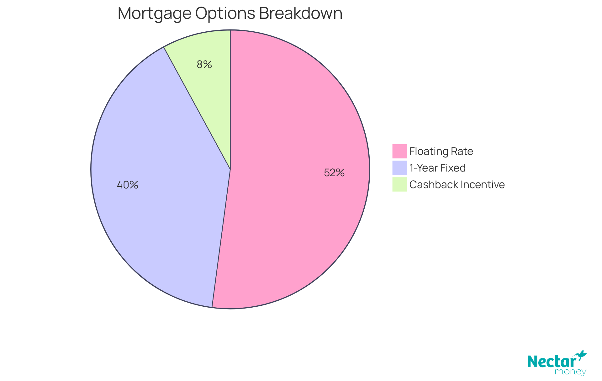 This pie chart breaks down the mortgage options available to first-time buyers. The larger the slice, the more significant that option is in the context of mortgage rates and incentives.