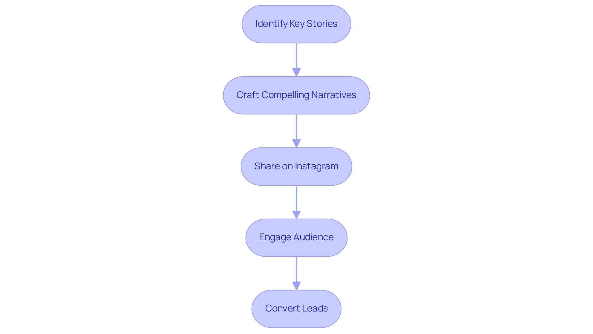 Each box represents a step in the storytelling process, with arrows indicating the progression towards audience engagement and lead conversion.