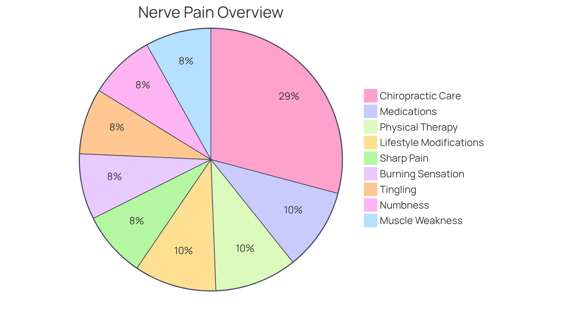 Each slice of the pie chart represents a symptom or treatment option. The size of each slice shows how common or effective that symptom or treatment is, helping you see at a glance what to look for and how to manage nerve pain. Each slice of the pie chart represents a symptom or treatment option. The size of each slice shows how common or effective that symptom or treatment is, helping you see at a glance what to look for and how to manage nerve pain.