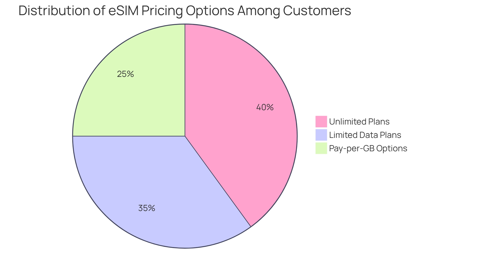 Each segment of the pie shows the proportion of customers who prefer each type of eSIM plan. The bigger the segment, the more popular that option is among users.