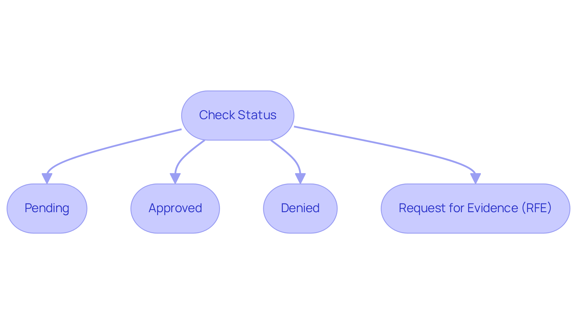 This flowchart guides you through the different statuses of your immigration application. Each box explains what the status means and what you should do next. Follow the arrows to understand your options based on your current situation.
