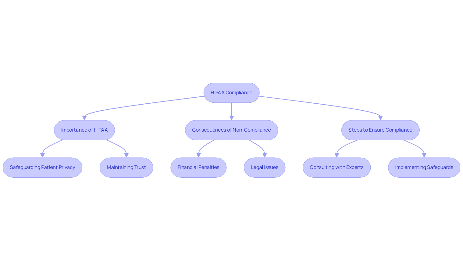 This flowchart illustrates the journey of HIPAA compliance. Start with the importance of HIPAA, then see the potential consequences of not following the regulations, and finally explore the steps healthcare facilities can take to ensure they remain compliant. Each section is connected to show how they relate to one another.