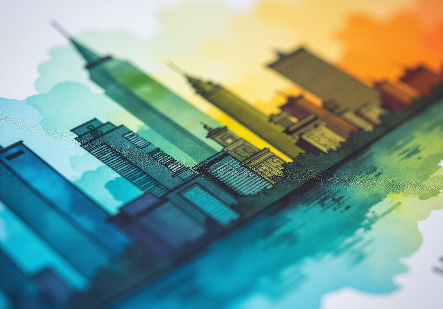 Vibrant Custom Watercolor Cityscape Vibrant Custom Watercolor Cityscape