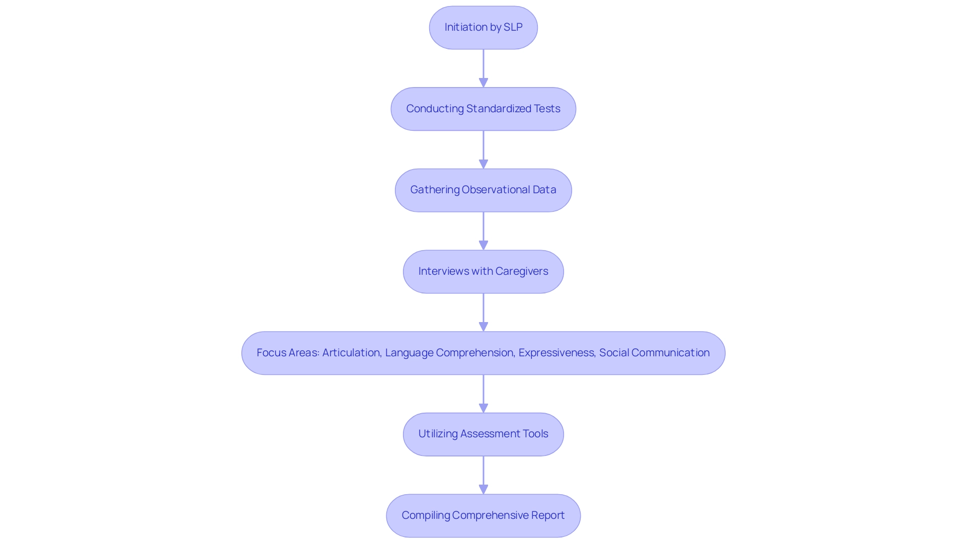 Each box represents a step in the evaluation process, with colors indicating different categories of actions (e.g., assessment steps, focus areas, tools).