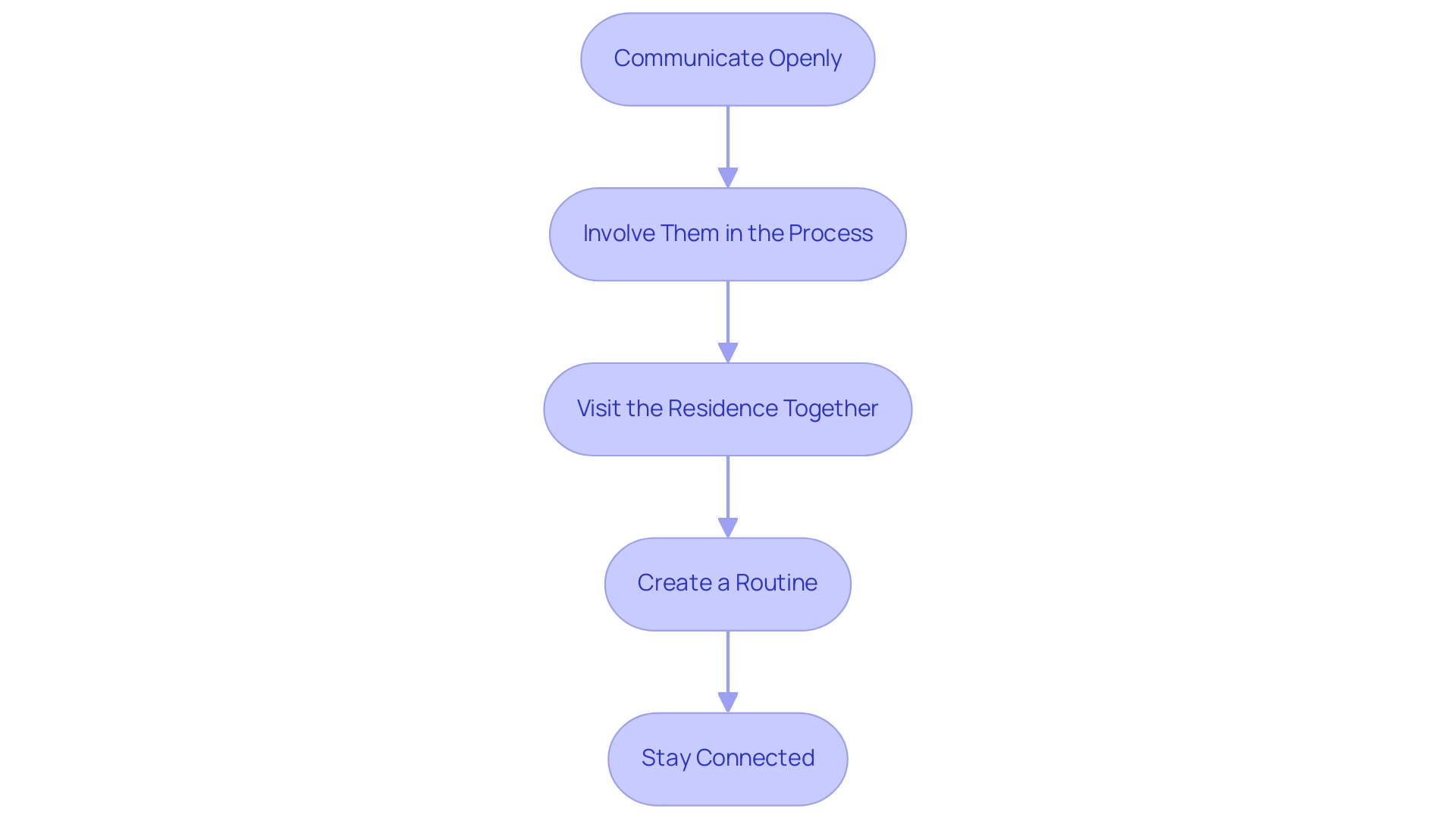 Each box represents a strategy for transitioning, with arrows indicating the order of steps to follow for a successful adjustment.