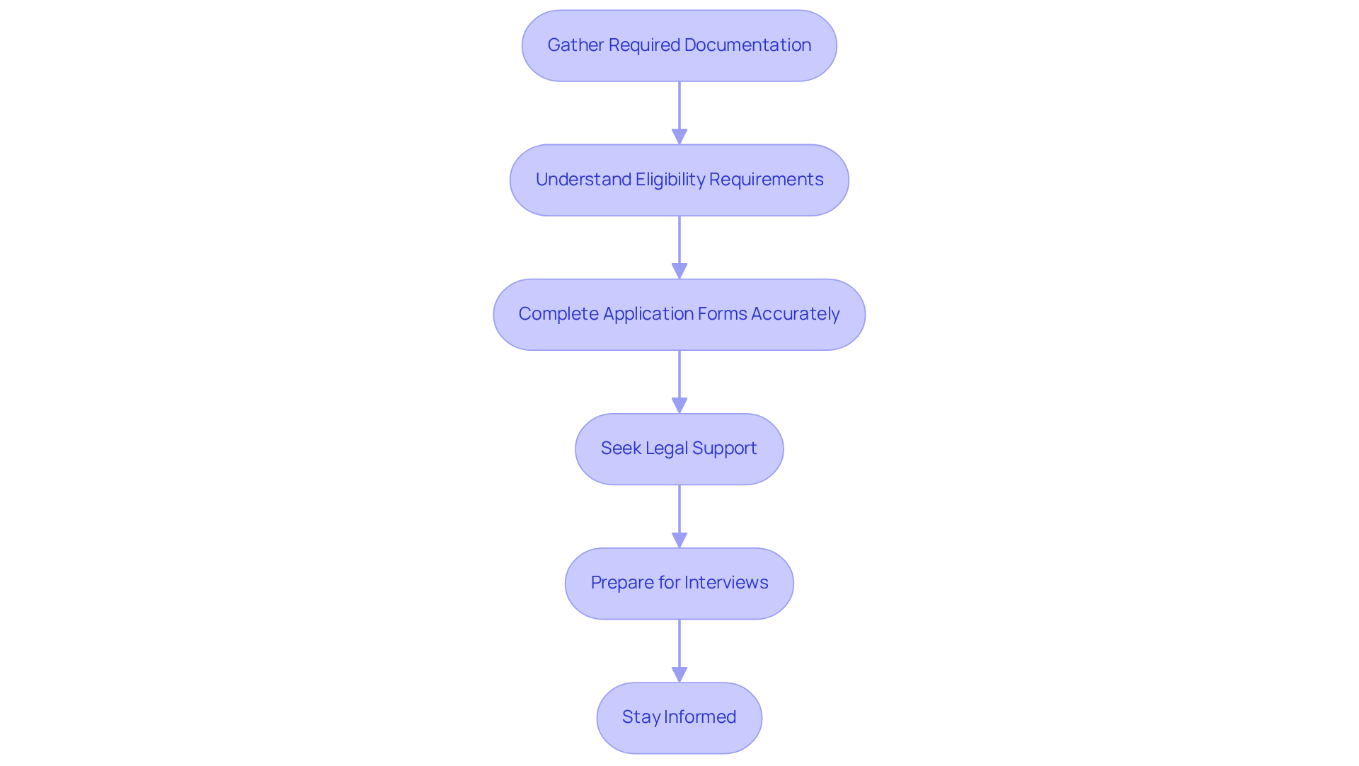 Each box represents a crucial step in the immigration application process. Follow the arrows to see how each step leads to the next, ensuring you don't miss any important actions along the way.