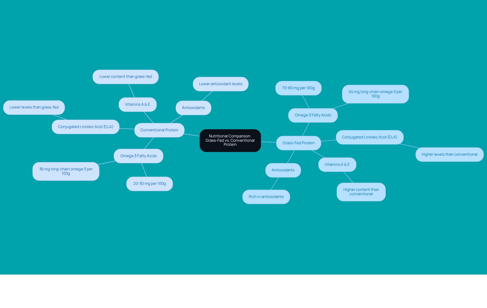 The central node represents the overall topic, while the branches show the two protein types. Sub-nodes list the nutritional elements, with values highlighting the differences. The colors help you quickly identify which protein type is being discussed. The central node represents the overall topic, while the branches show the two protein types. Sub-nodes list the nutritional elements, with values highlighting the differences. The colors help you quickly identify which protein type is being discussed.