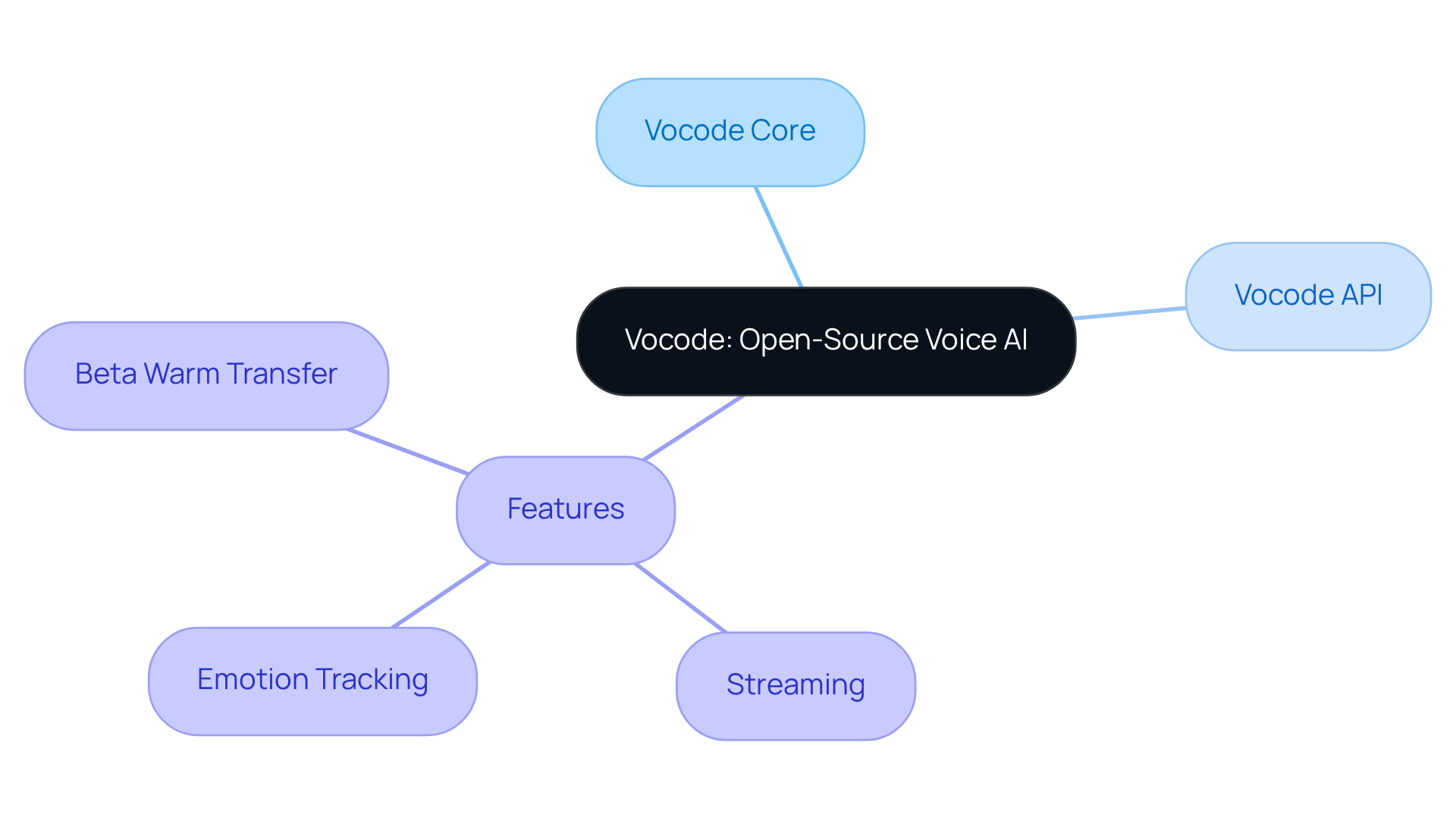 The center represents Vocode, and the branches show its main components and features. Each branch highlights how these elements contribute to improving medical communication and workflows.