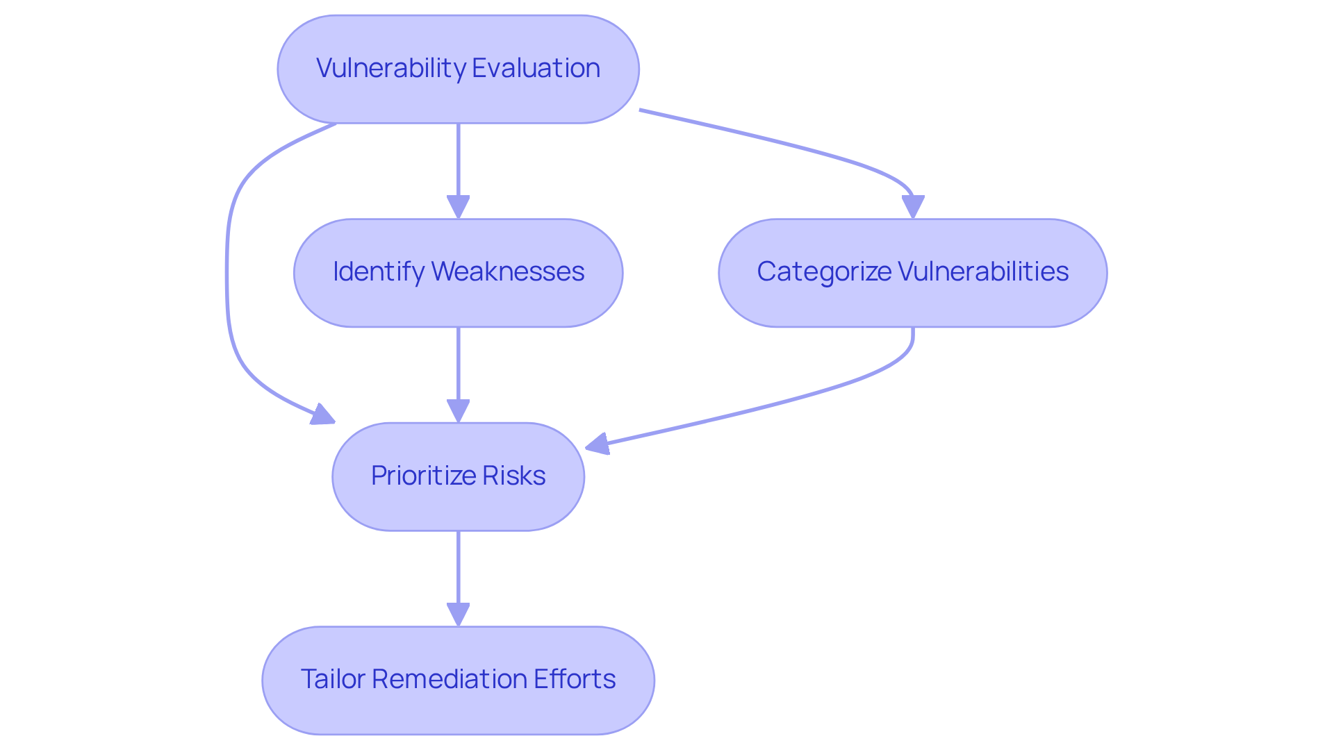 This flowchart outlines the steps taken during vulnerability assessments. Each box represents a key stage in the process, leading to tailored actions based on the identified vulnerabilities.