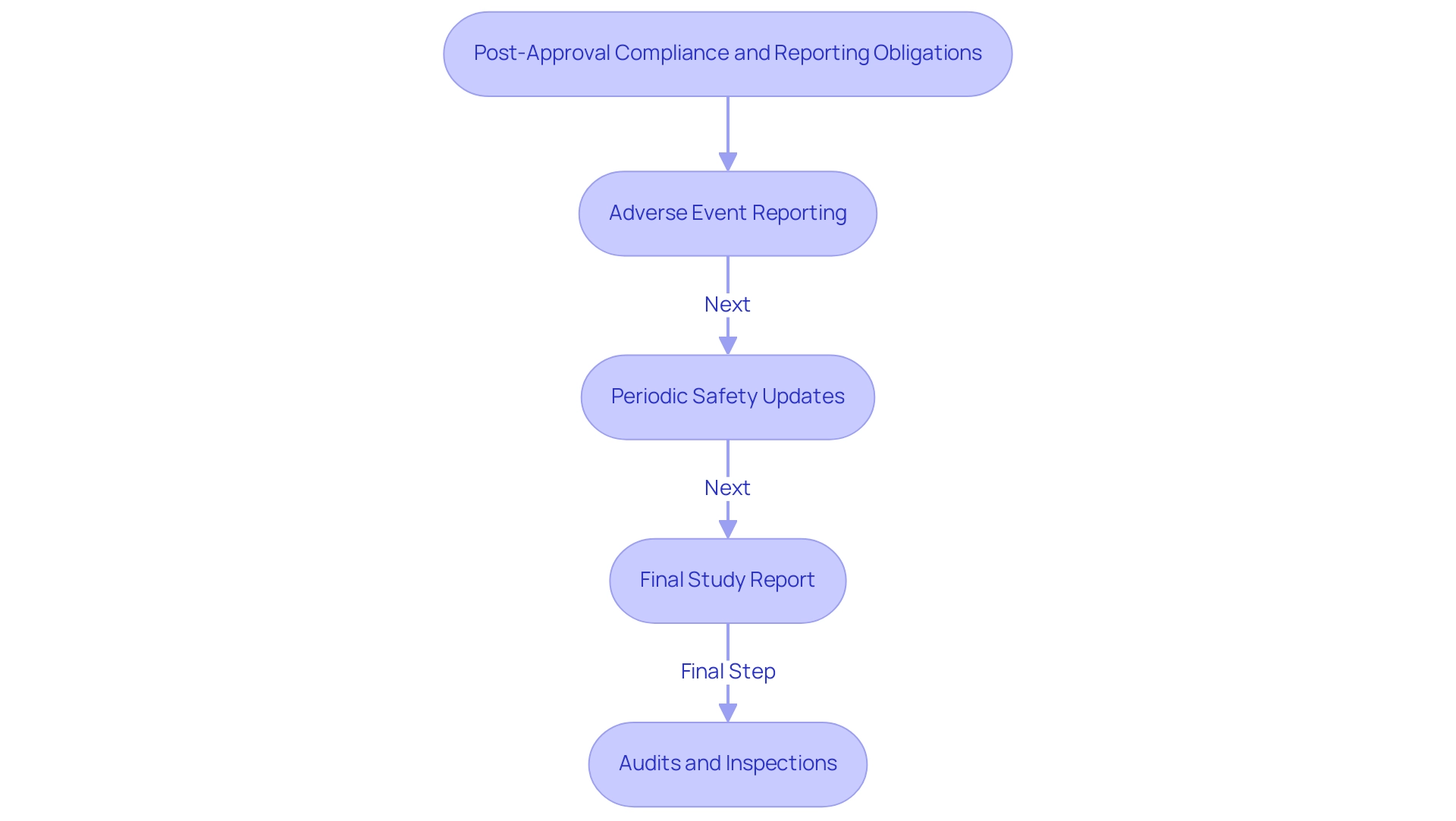 Each box represents a specific compliance obligation, and the arrows indicate the sequence in which these obligations must be completed.