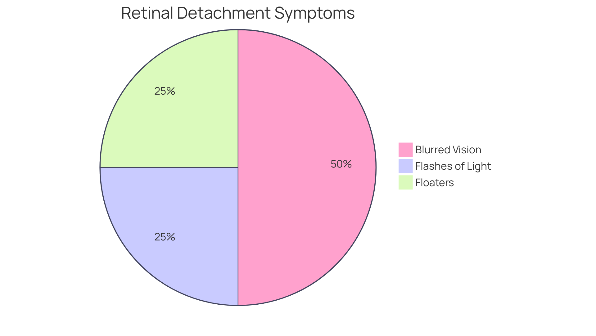Each slice shows how common each symptom is among patients with retinal detachment. The bigger the slice, the more patients reported that symptom. Blurred vision, highlighted in blue, is a key indicator.