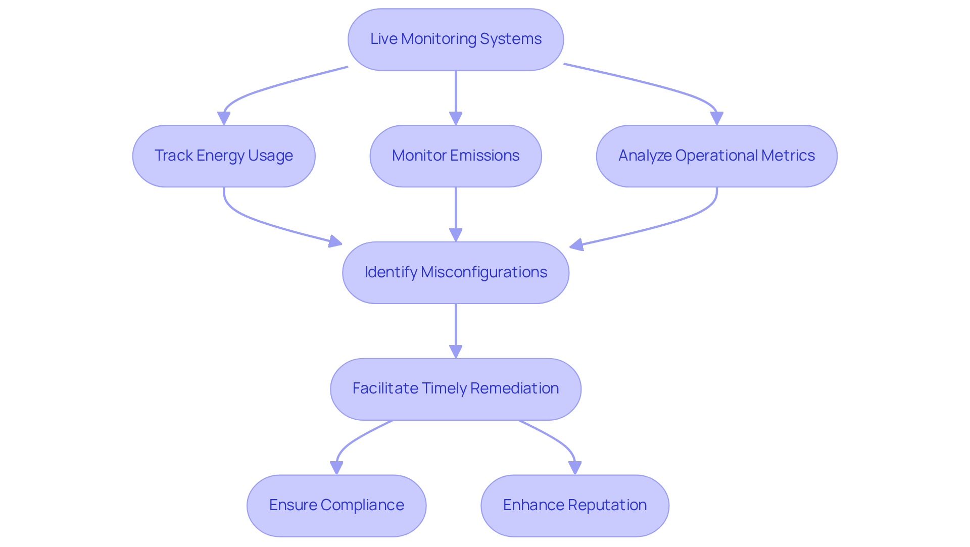 This flowchart shows how live monitoring systems help businesses comply with regulations. Each step leads to the next, showing how tracking and analysis contribute to avoiding penalties and improving reputation.