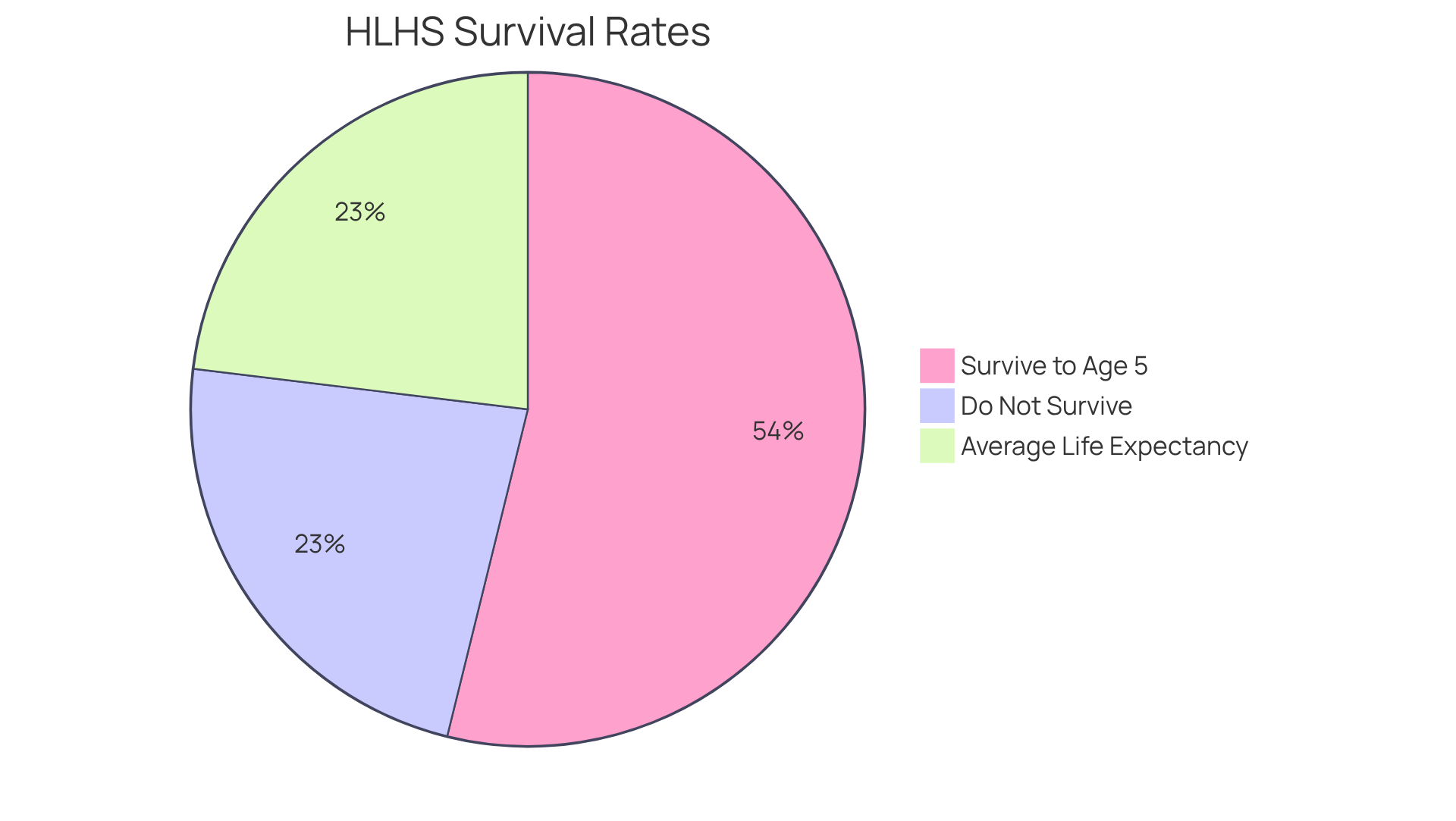 The blue segment shows the percentage of children who survive to age 5, while the red segment represents those who do not. The average life expectancy of around 30 years is also highlighted to provide context.