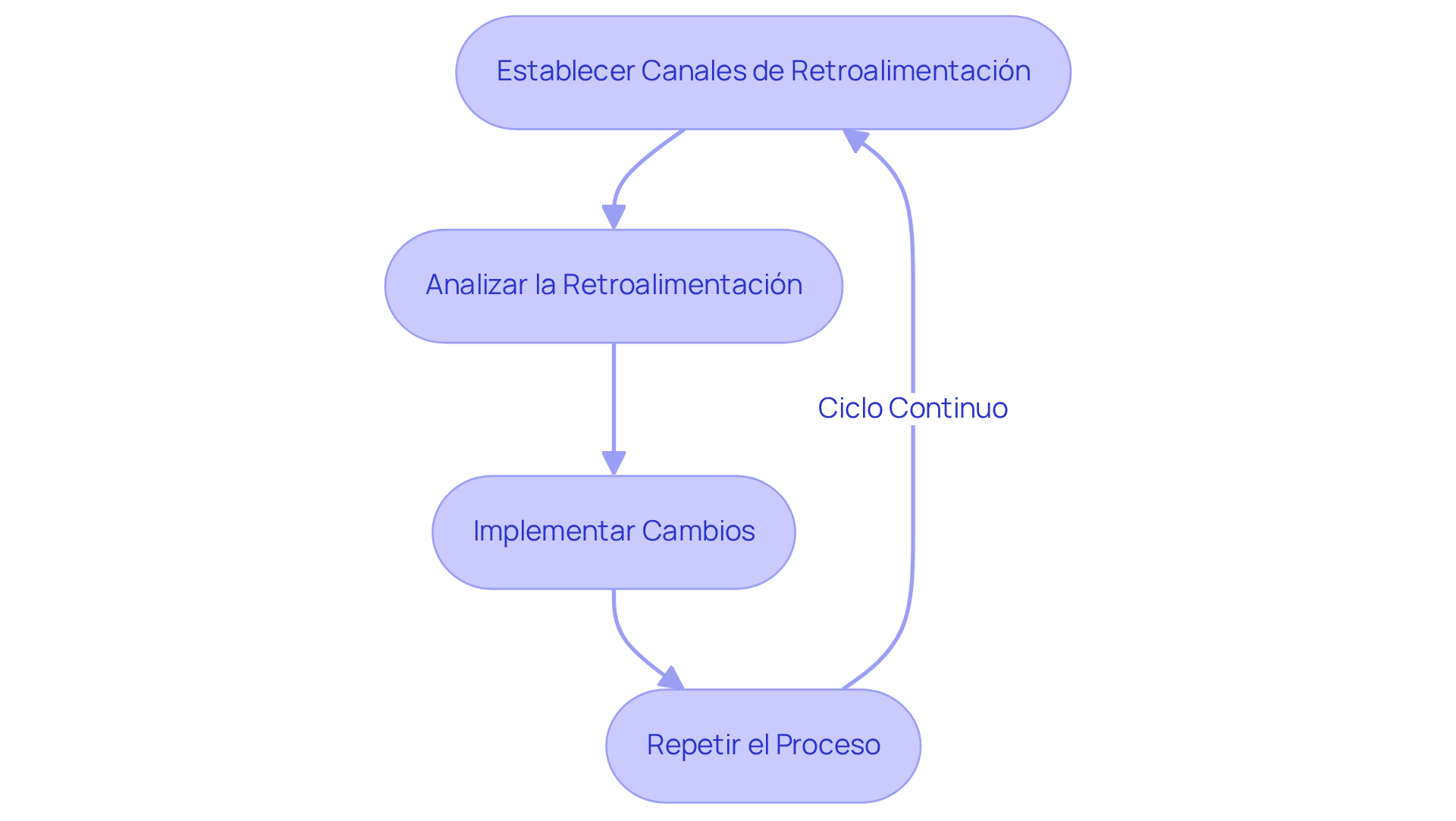 Cada cuadro representa un paso en el proceso de retroalimentación. Sigue las flechas para ver cómo cada etapa se conecta con la siguiente, ayudando a tu organización a crecer y adaptarse.