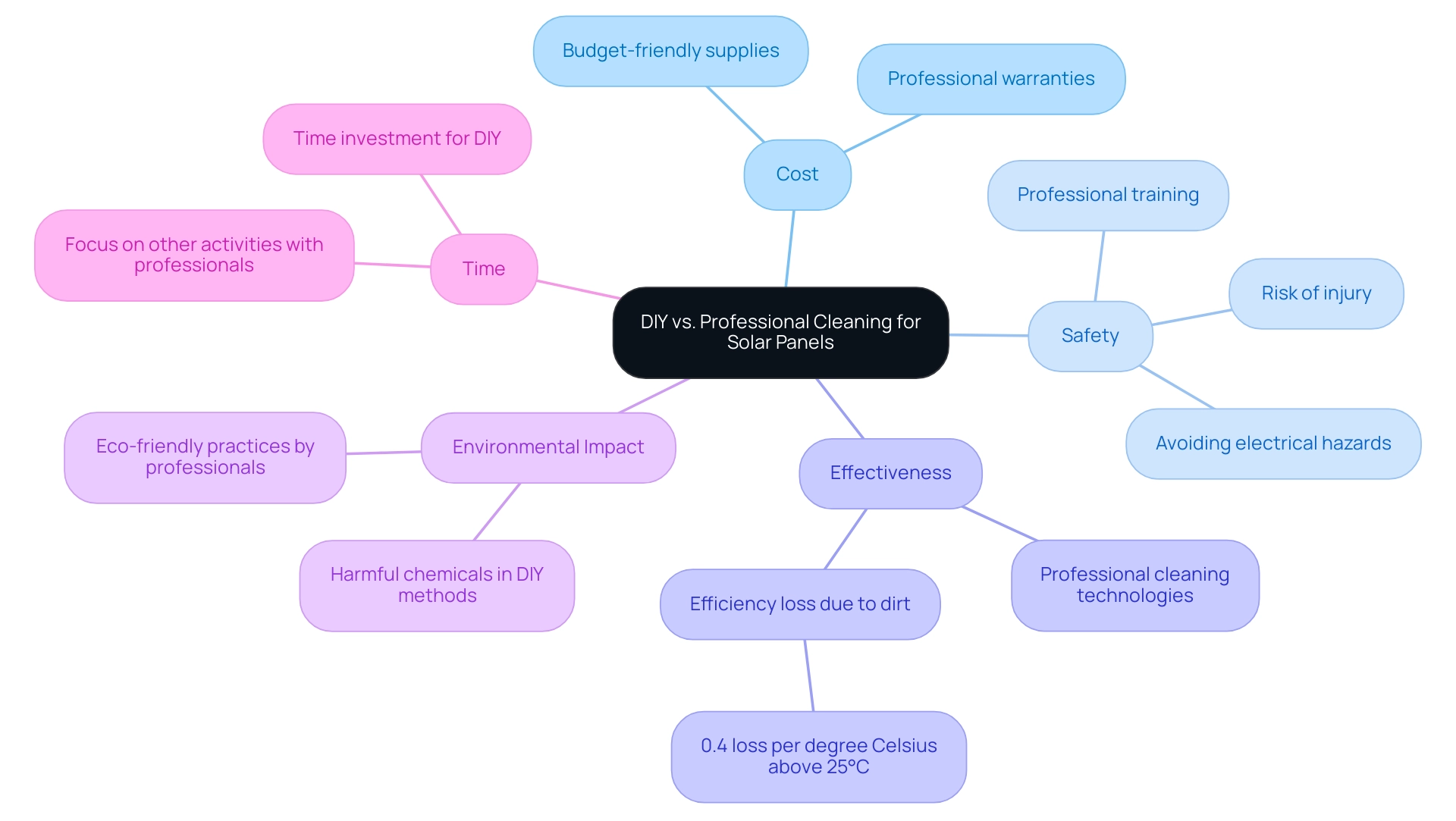 The central node represents the decision between DIY and professional cleaning, with branches indicating key factors influencing that decision.