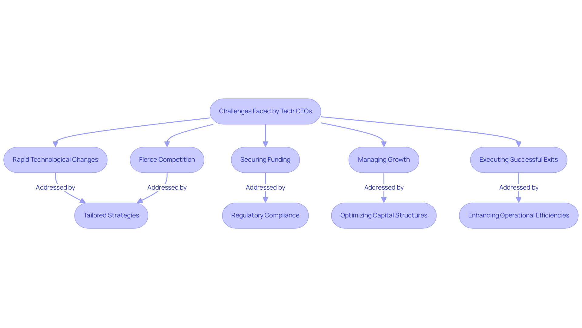 This flowchart shows the key challenges tech CEOs face and how advisors like Sherwood Australia help overcome them. Each challenge leads to specific strategies that can help CEOs navigate their paths to success. This flowchart shows the key challenges tech CEOs face and how advisors like Sherwood Australia help overcome them. Each challenge leads to specific strategies that can help CEOs navigate their paths to success.