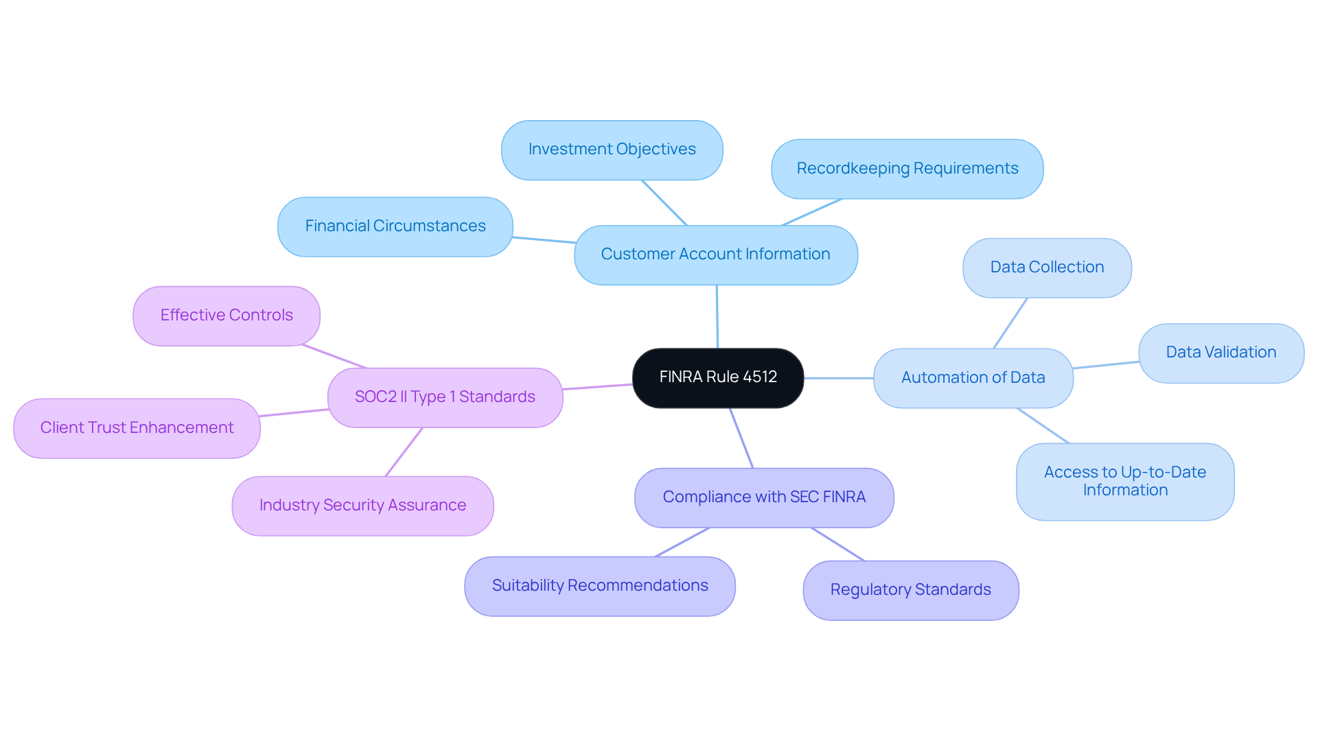 The central node represents the main rule, while the branches show the key areas of focus and their importance in maintaining customer account information and compliance.