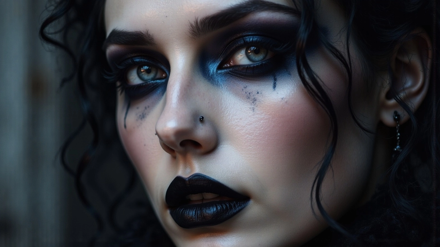 Navy Goth Eye Makeup Close-Up