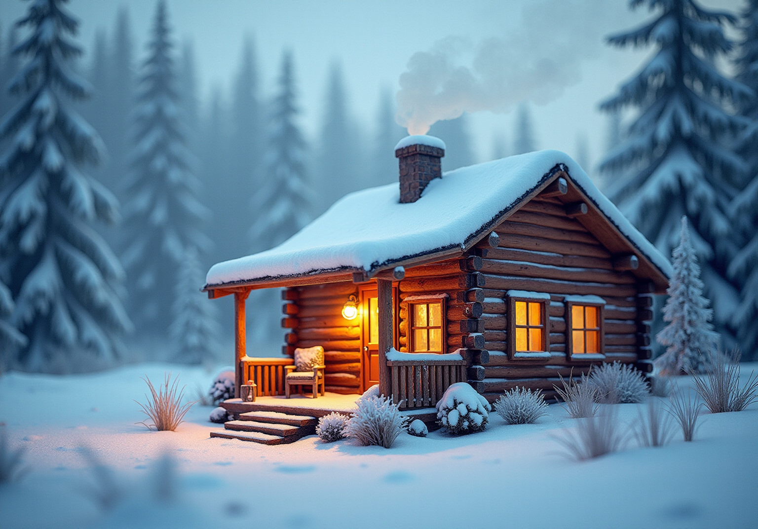 Cozy Cabin in a Snowy Landscape Cozy Cabin in a Snowy Landscape
