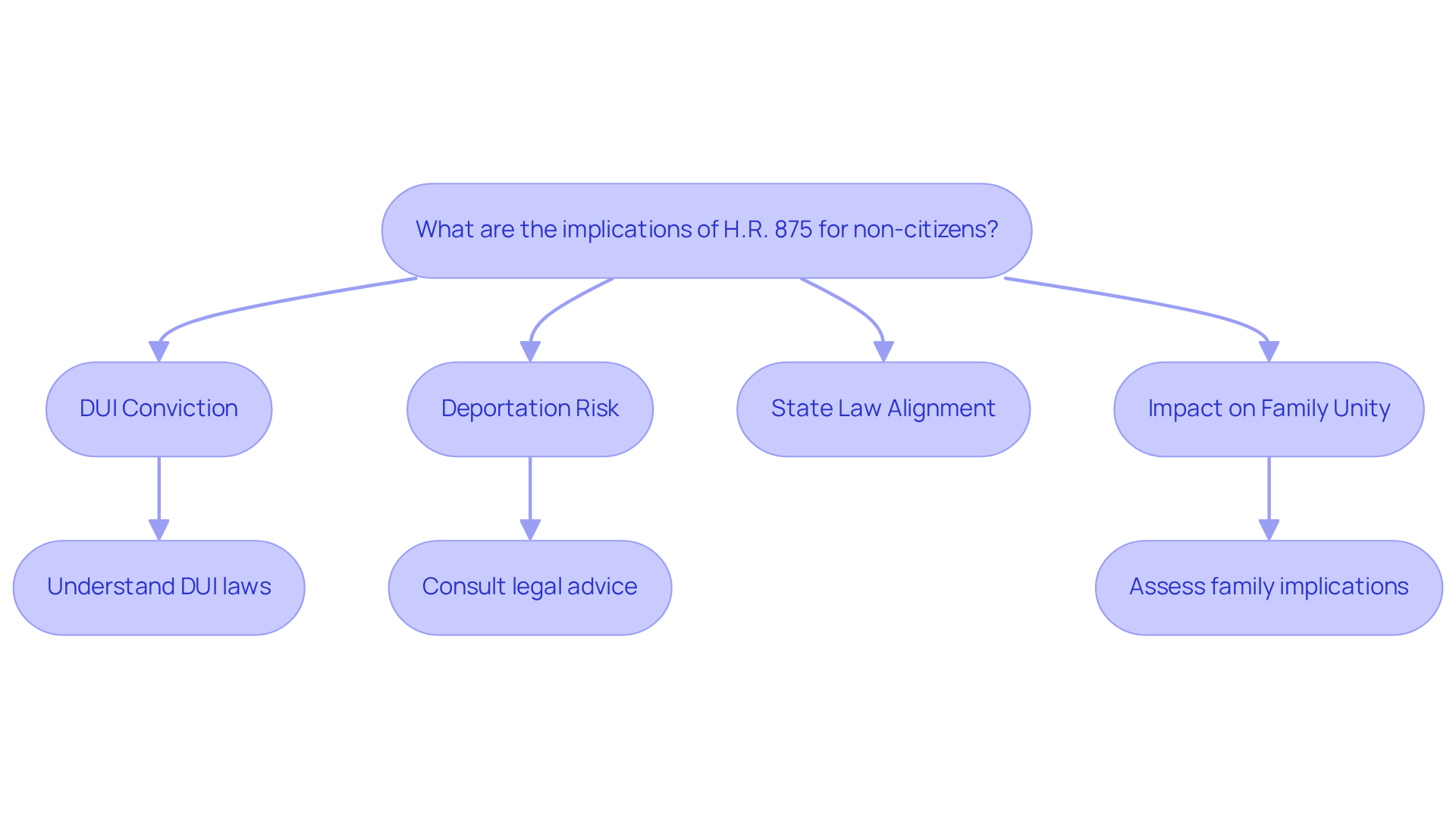 This flowchart guides you through the key considerations and steps non-citizens should take in light of the new DUI laws. Follow the arrows to see how each decision can lead to different outcomes regarding deportation and family unity. This flowchart guides you through the key considerations and steps non-citizens should take in light of the new DUI laws. Follow the arrows to see how each decision can lead to different outcomes regarding deportation and family unity.