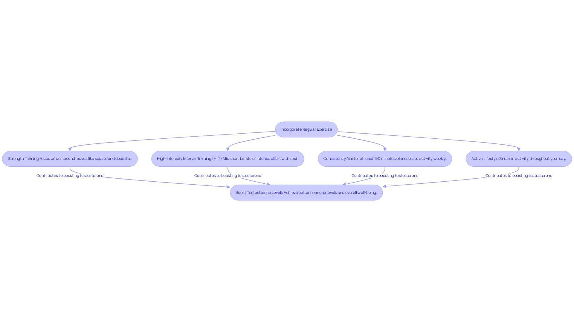 Follow the arrows to see how each type of exercise contributes to boosting testosterone levels. Each box represents a key step in your fitness journey, with tips to help you succeed.