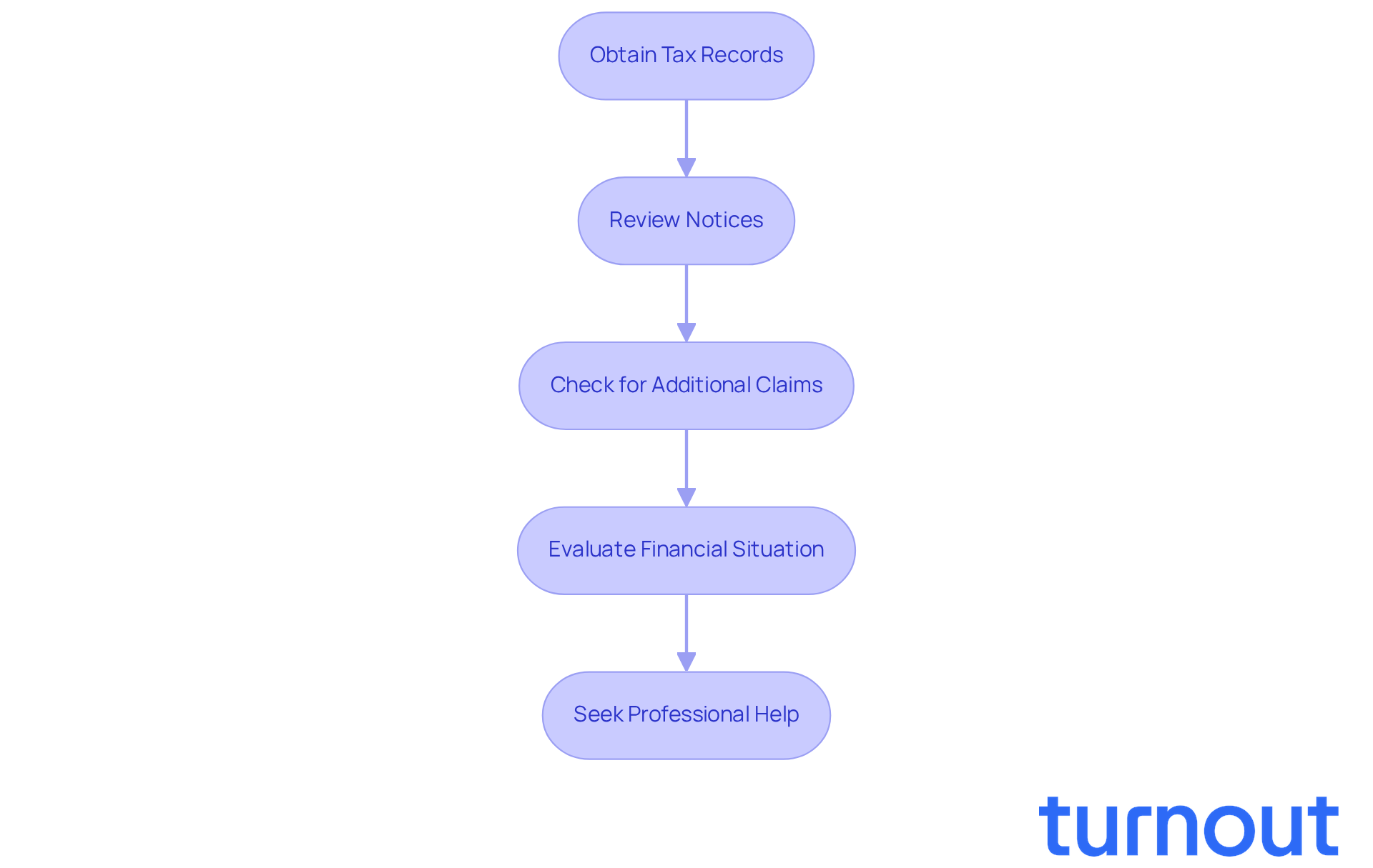 Each box represents a step in the process of assessing your tax lien. Follow the arrows to see what you need to do next, starting from gathering your tax records to seeking professional help.