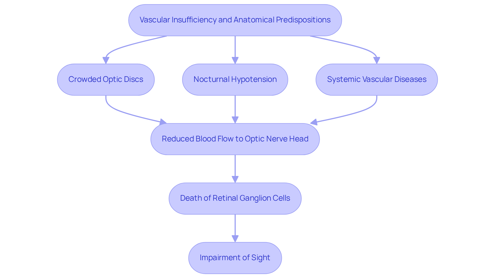 Follow the arrows to see how different factors contribute to anterior ischemic optic neuropathy. Each step shows how one part leads to the next, ultimately affecting sight. Follow the arrows to see how different factors contribute to anterior ischemic optic neuropathy. Each step shows how one part leads to the next, ultimately affecting sight.