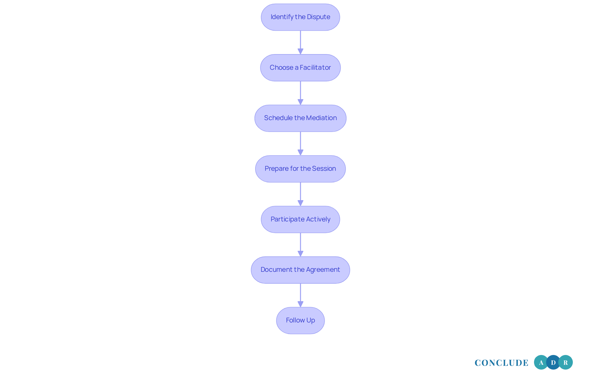 Each box represents an important step in the mediation process. Follow the arrows to understand which step comes next, guiding you through the resolution journey.