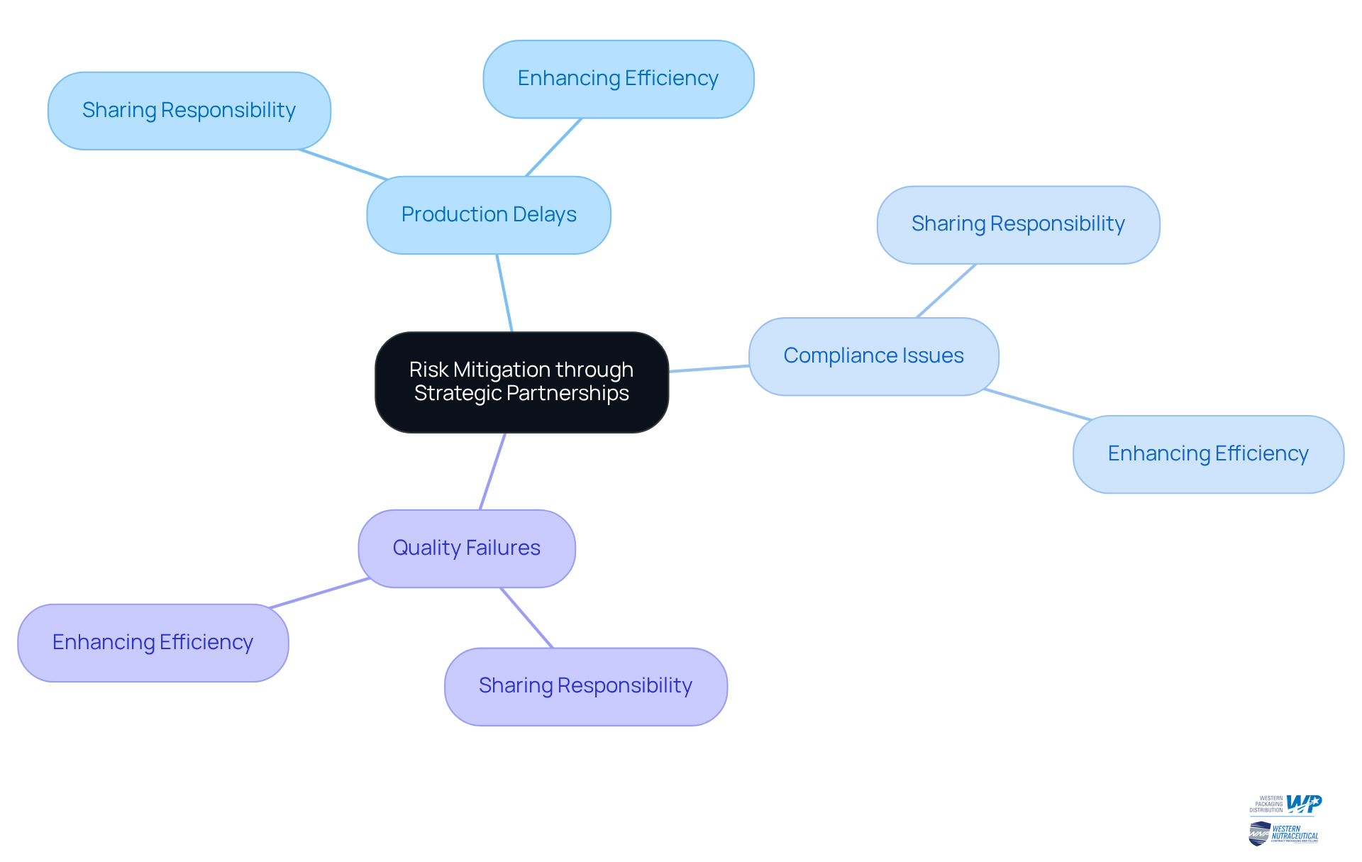 The center represents the overall strategy. Each branch shows a specific risk, highlighting how partnerships can help manage these risks effectively.