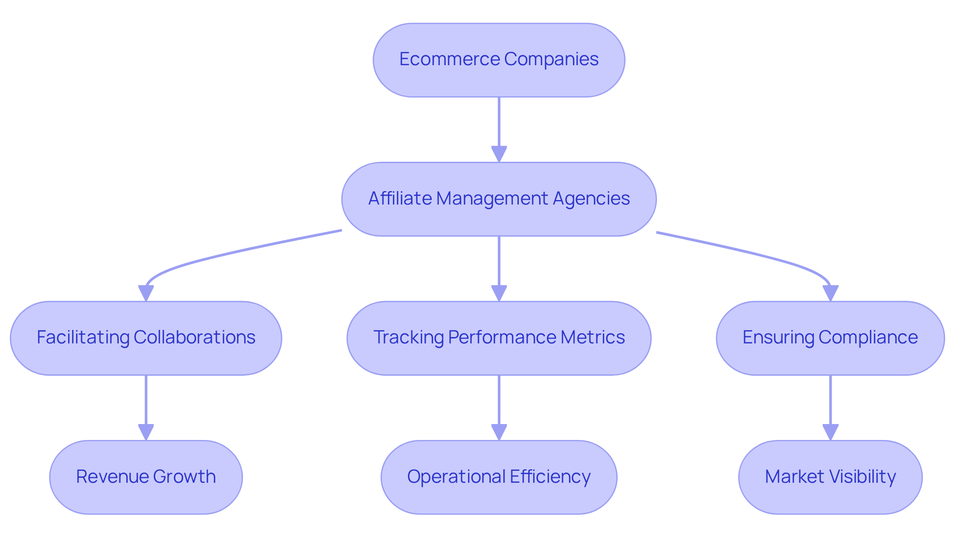 This flowchart illustrates how ecommerce companies work with affiliate management agencies to enhance their partnerships. Each step shows a key function of the agency and the benefits that follow, helping you see how effective management can lead to growth and visibility. This flowchart illustrates how ecommerce companies work with affiliate management agencies to enhance their partnerships. Each step shows a key function of the agency and the benefits that follow, helping you see how effective management can lead to growth and visibility.