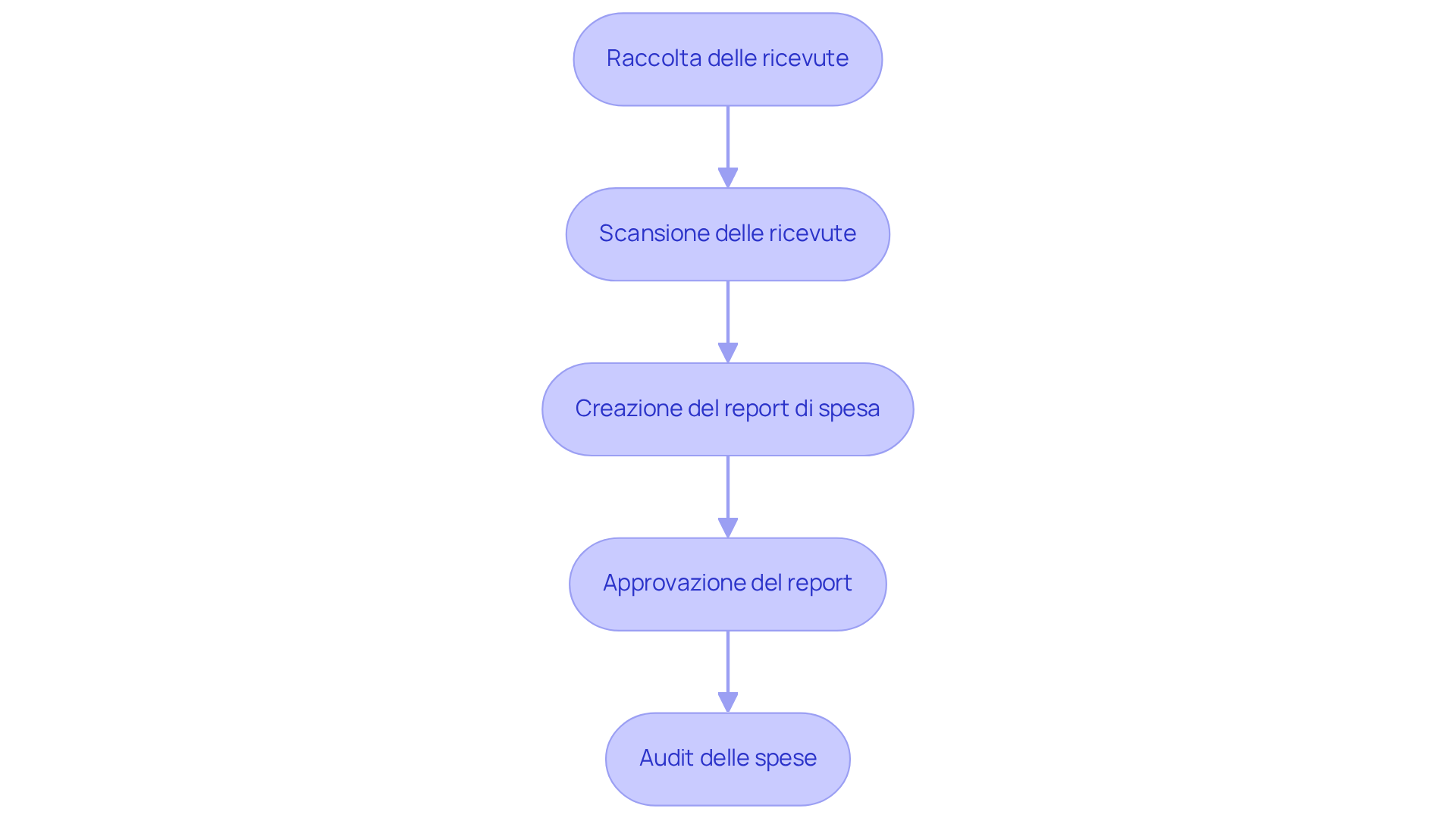 Ogni casella rappresenta un passaggio nel processo di gestione delle spese. Segui le frecce per vedere come si passa da una fase all'altra, rendendo tutto più semplice e organizzato.