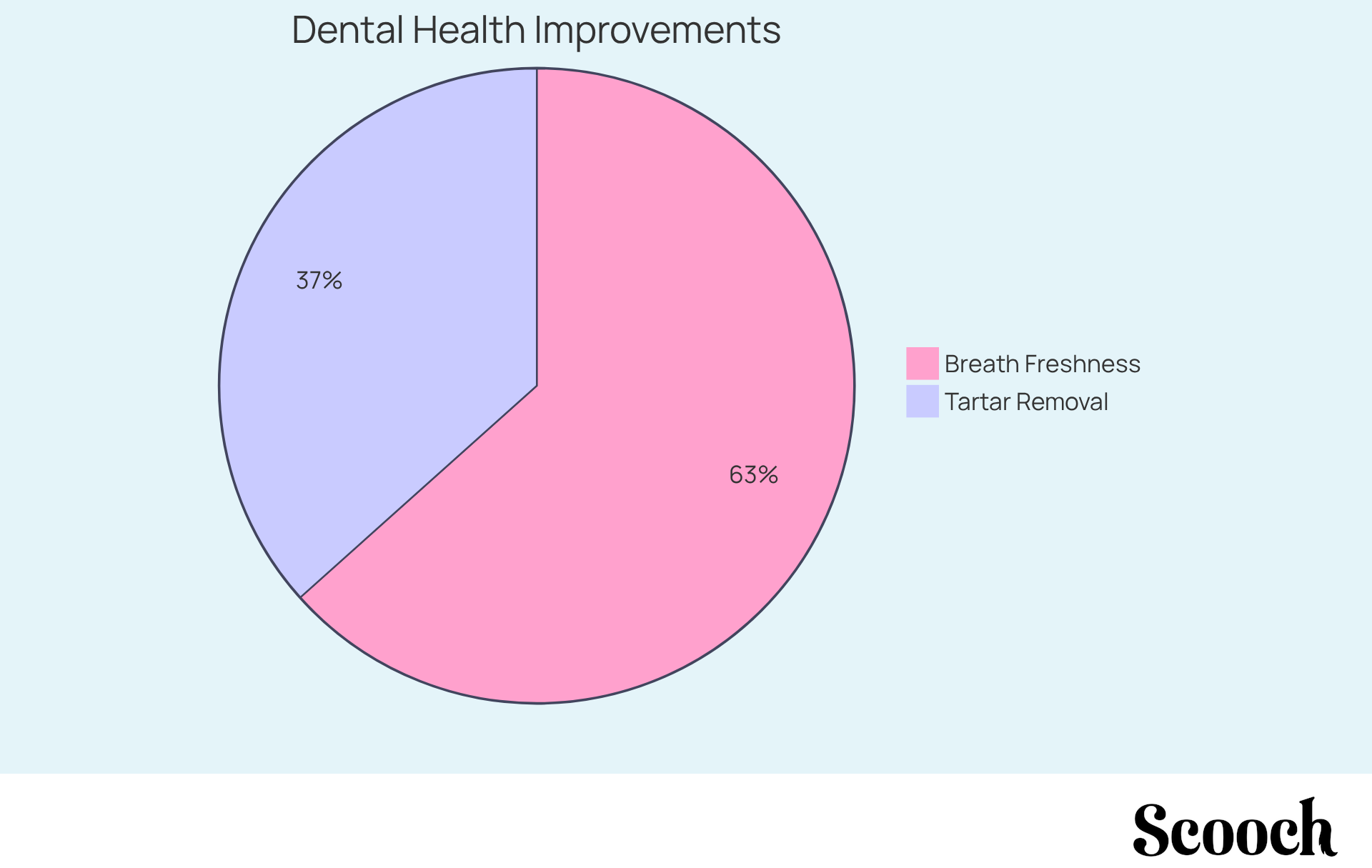 The teal slice shows how much tartar removal improved, while the orange slice shows the improvement in breath freshness. The bigger the slice, the more significant the benefit!