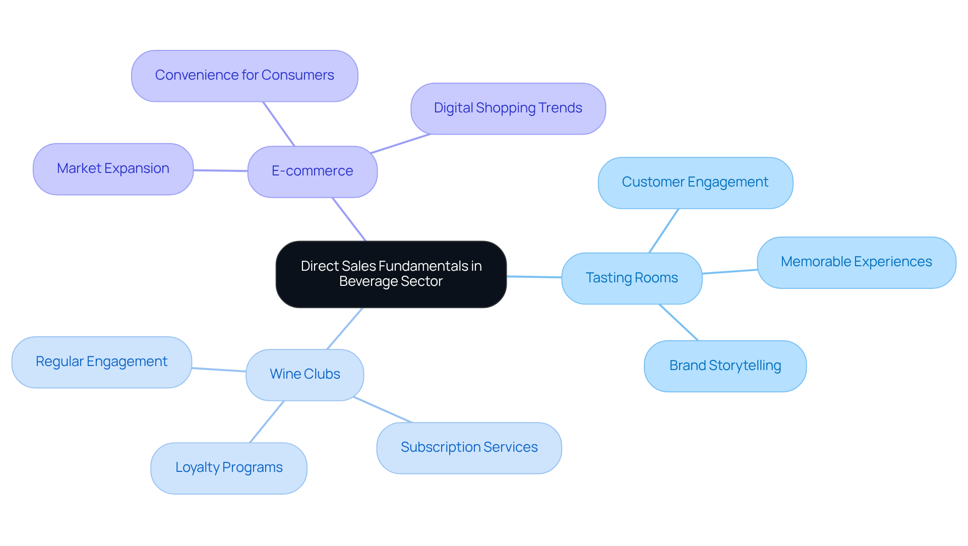 This mindmap starts with the central idea of direct sales and branches out into the key components that support it. Each branch represents an important aspect of direct sales in the beverage sector, helping you understand how they work together to enhance customer connections and drive profit. This mindmap starts with the central idea of direct sales and branches out into the key components that support it. Each branch represents an important aspect of direct sales in the beverage sector, helping you understand how they work together to enhance customer connections and drive profit.