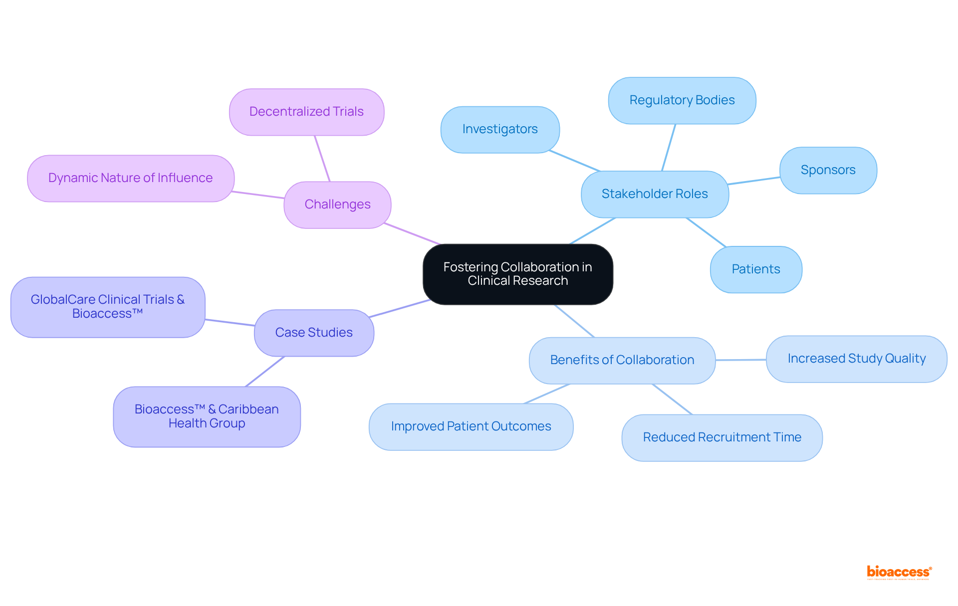 The center represents the main theme of collaboration. Each branch shows different aspects of how stakeholders can work together, the benefits they gain, specific examples of successful partnerships, and the challenges they may face.