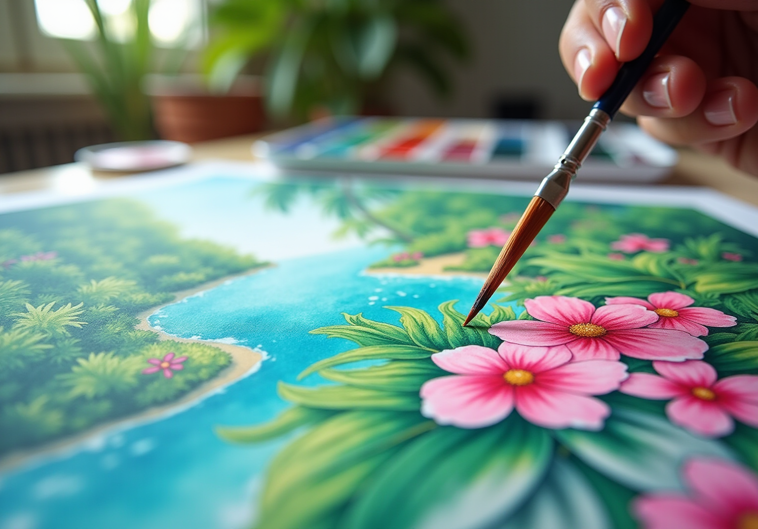 Vibrant Tropical Paradise in Watercolor