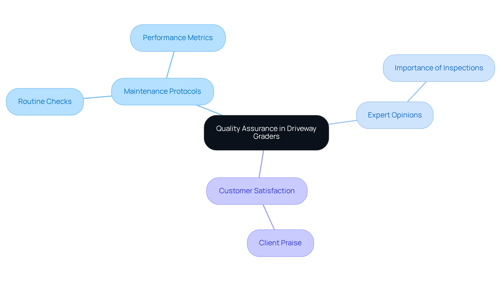 The central node represents the main theme of quality assurance, while the branches show related aspects like maintenance and customer feedback. Each color-coded branch helps you see how these elements work together to ensure reliability.