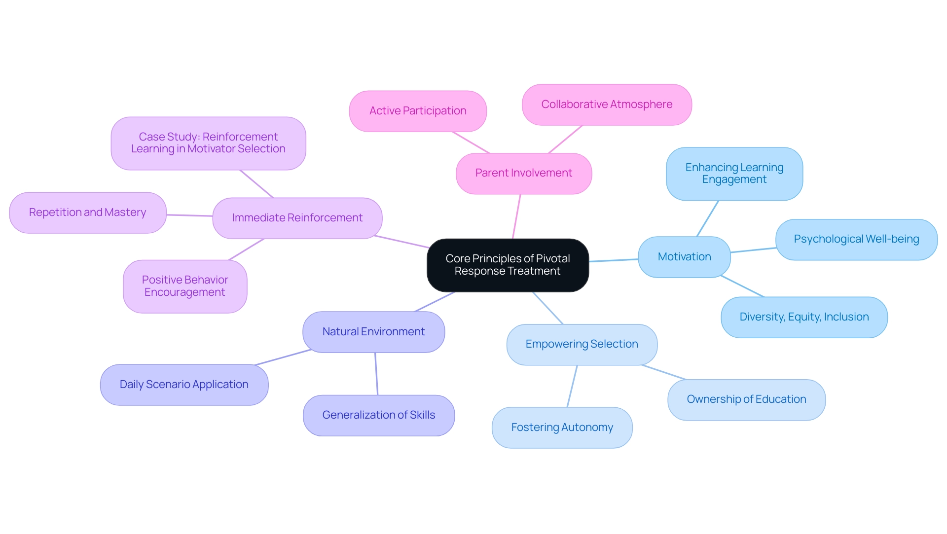 Each branch represents a key principle of PRT, with sub-branches providing additional details and examples related to each principle.